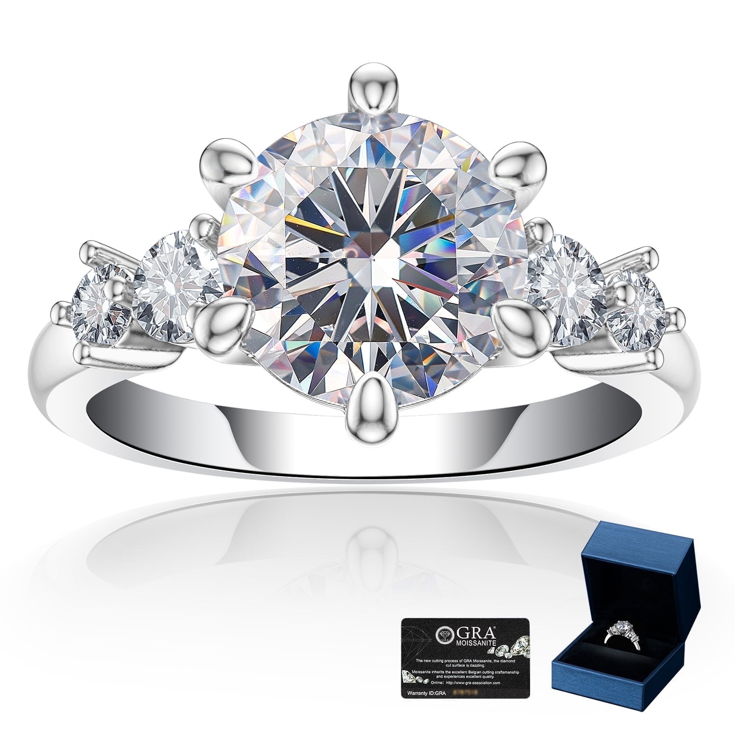 SHETINAR 5-Stone Round Moissanite Engagement & Wedding Silver Ring Set for Women, D Color VVS1 ...