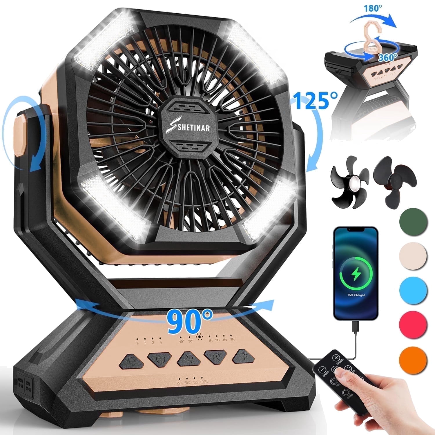 SHETINAR 20000mAh Rechargeable FanBattery Powered Fan 4-Speed Tabletop ...