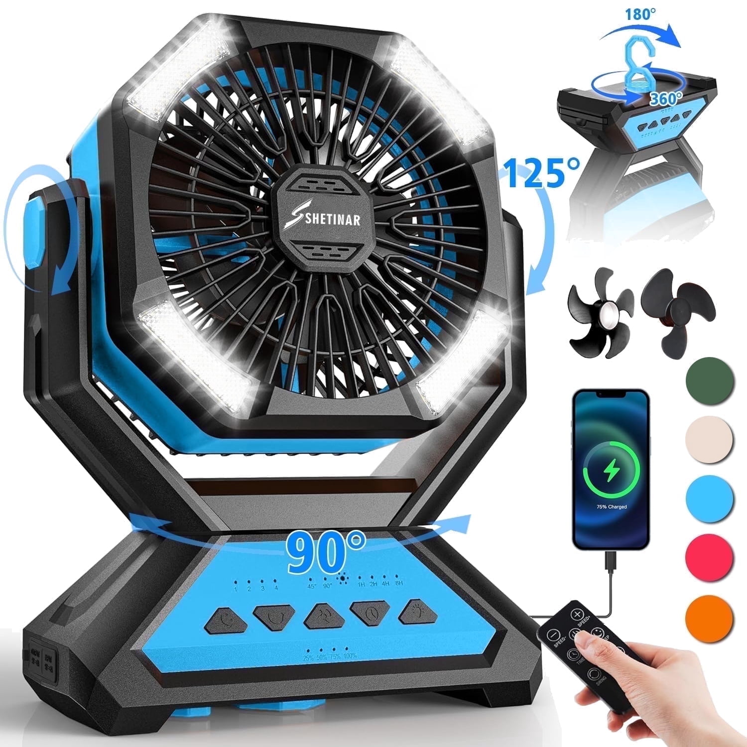 SHETINAR 20000mAh Rechargeable Fan Battery Powered Fan 4-Speed Tabletop ...
