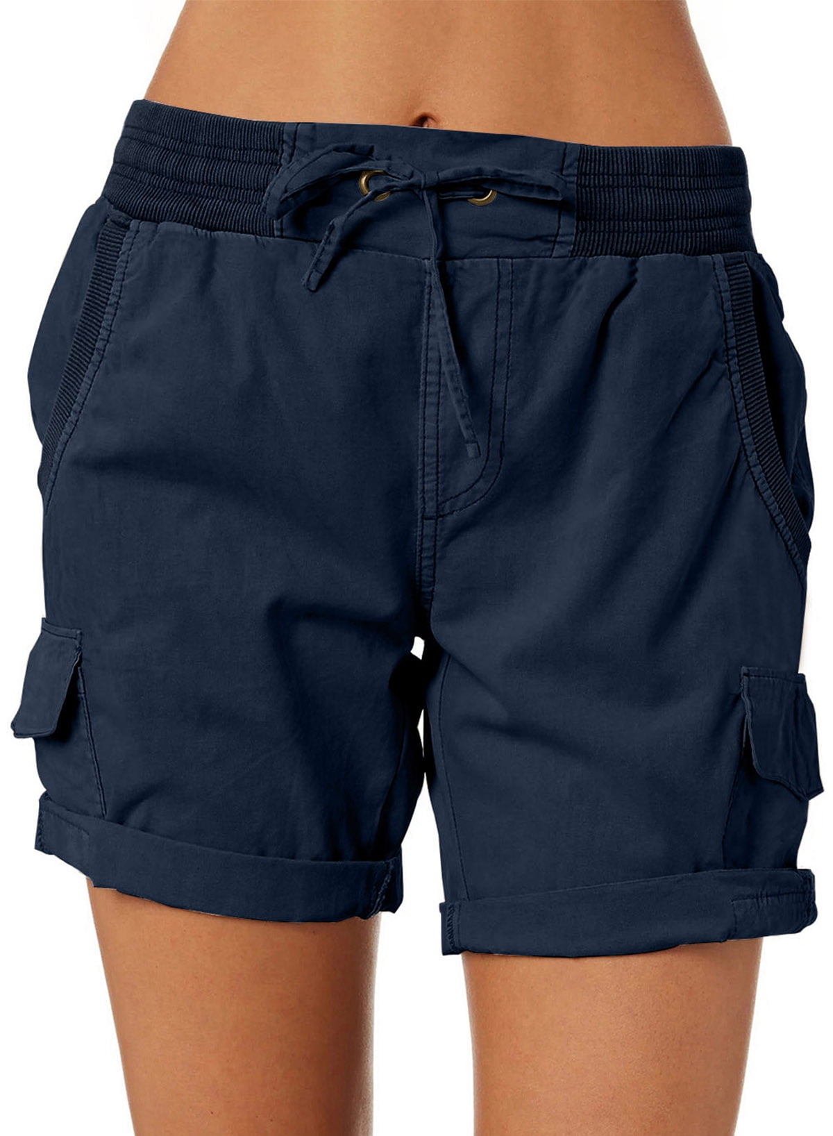 SHEWIN Drawstring Cargo Shorts for Women Elastic Waist Summer Shorts ...