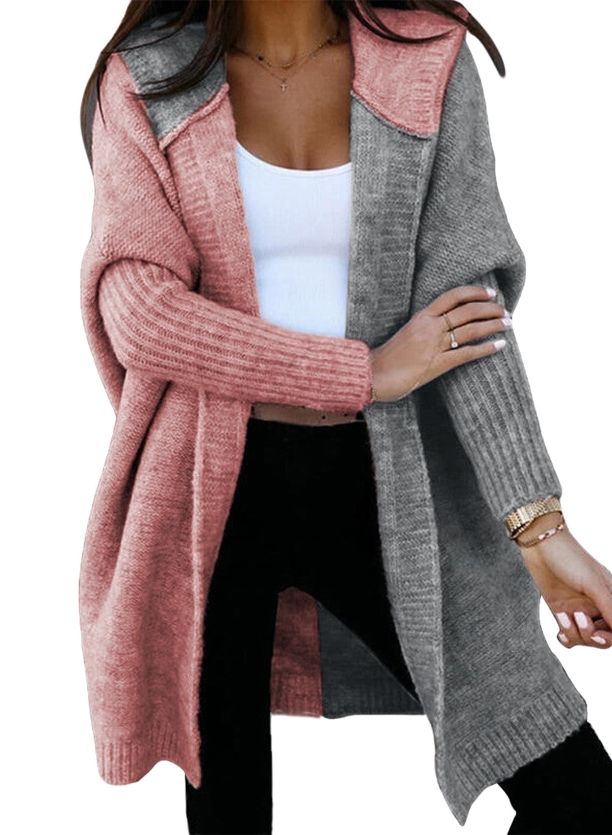 SHEWIN Hooded Cardigans Sweaters for Women Open Front Long Sleeve Knit ...