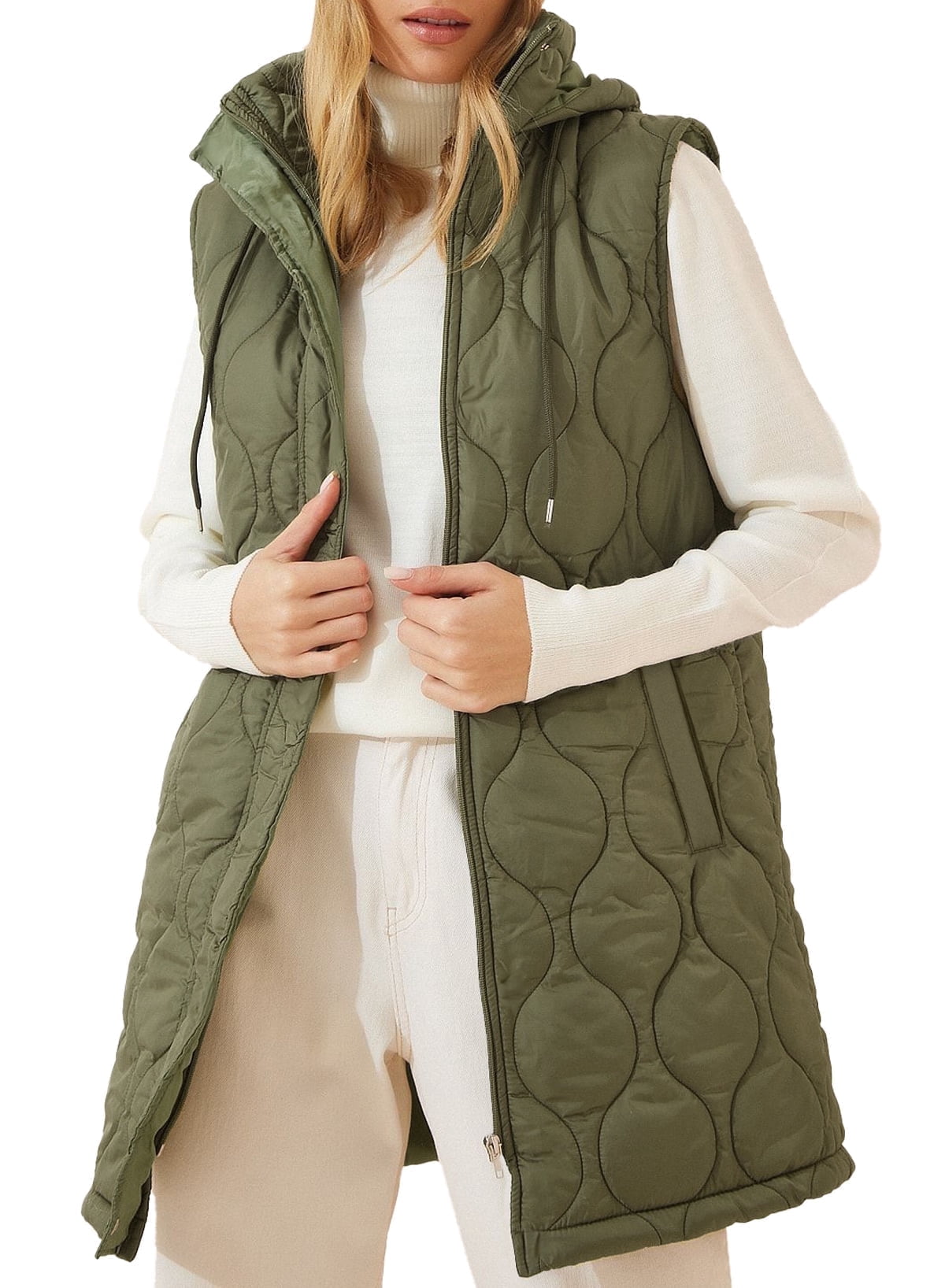 SHEWIN Vest for Women Long Puffer Vest Full Zipper Hooded Jackets ...