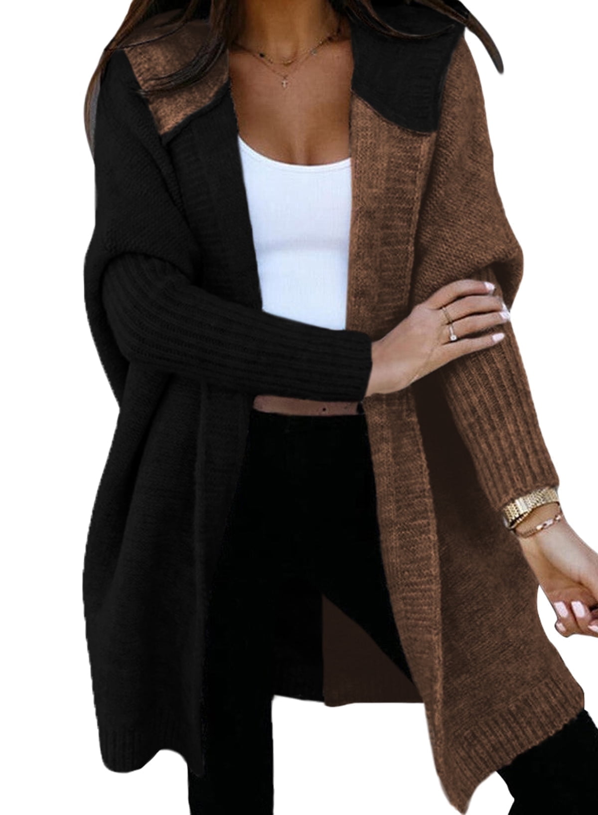 SHEWIN Hooded Cardigan for Women Black Oversized Long Sleeve Color ...