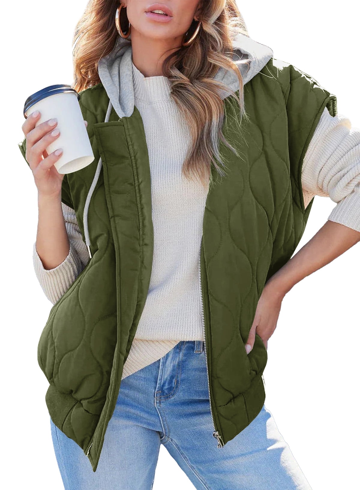 SHEWIN Puffer Vest for Women Cropped Hooded Zip Up Quilted Sleeveless Jackets Fall Lightweight ...