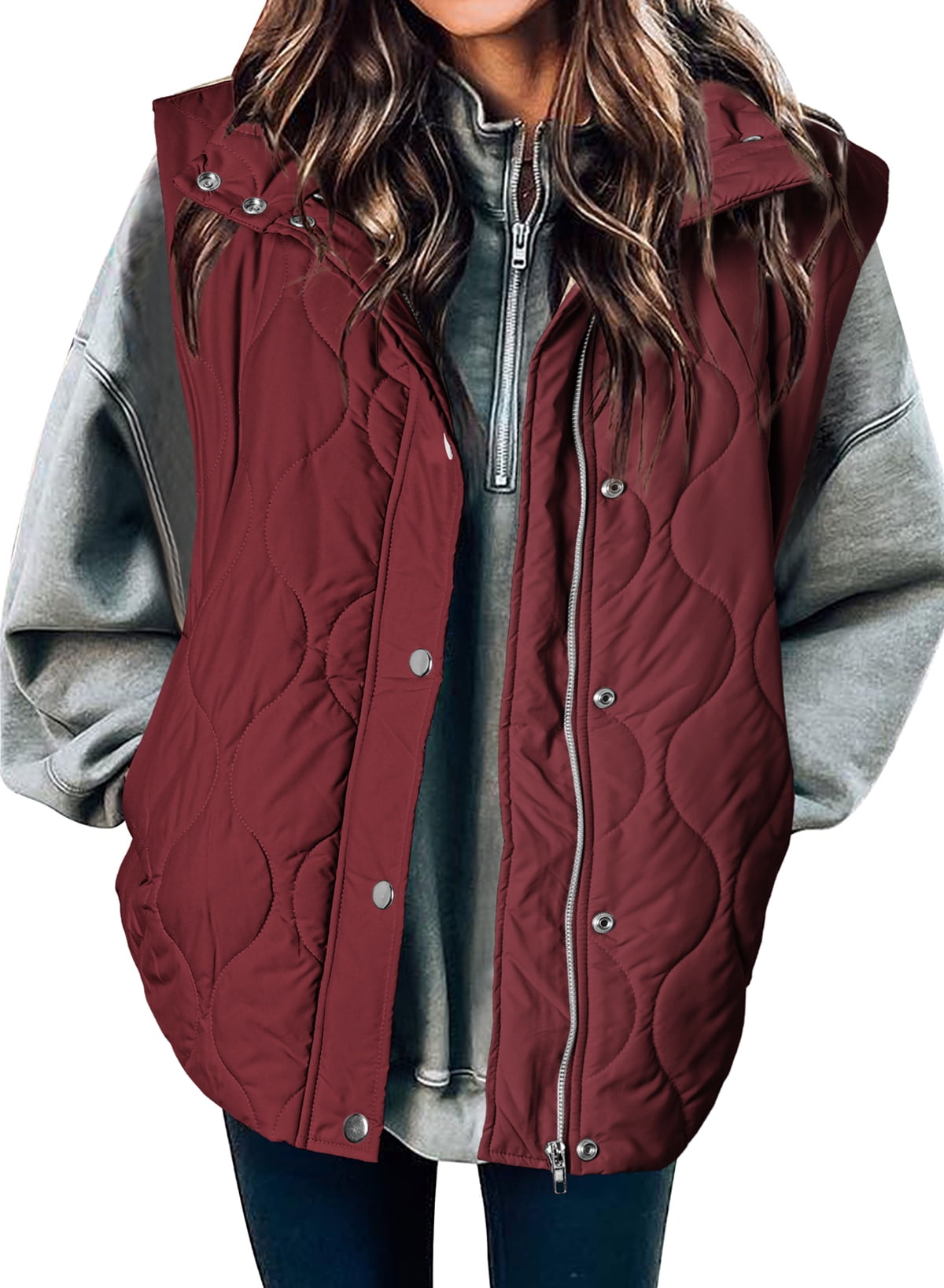 SHEWIN Puffer Vest for Women Lightweight Cropped Quilted Coat Button ...