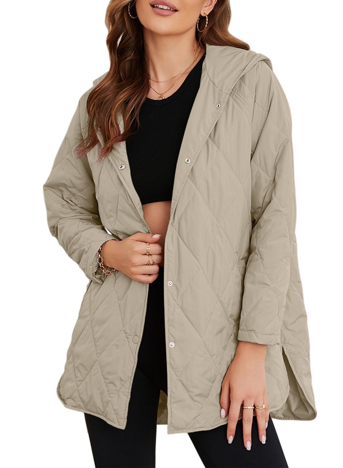 SHEWIN Lightweight Puffer Jackets for Women Hooded Quilted Jacket Fall ...