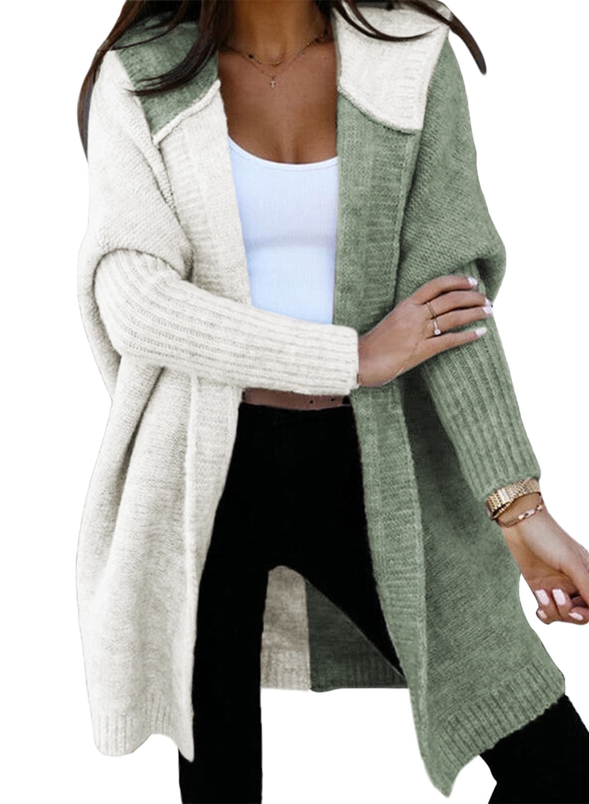 SHEWIN Sweaters for Women Open Front Hooded Oversized Cardigans Cable ...