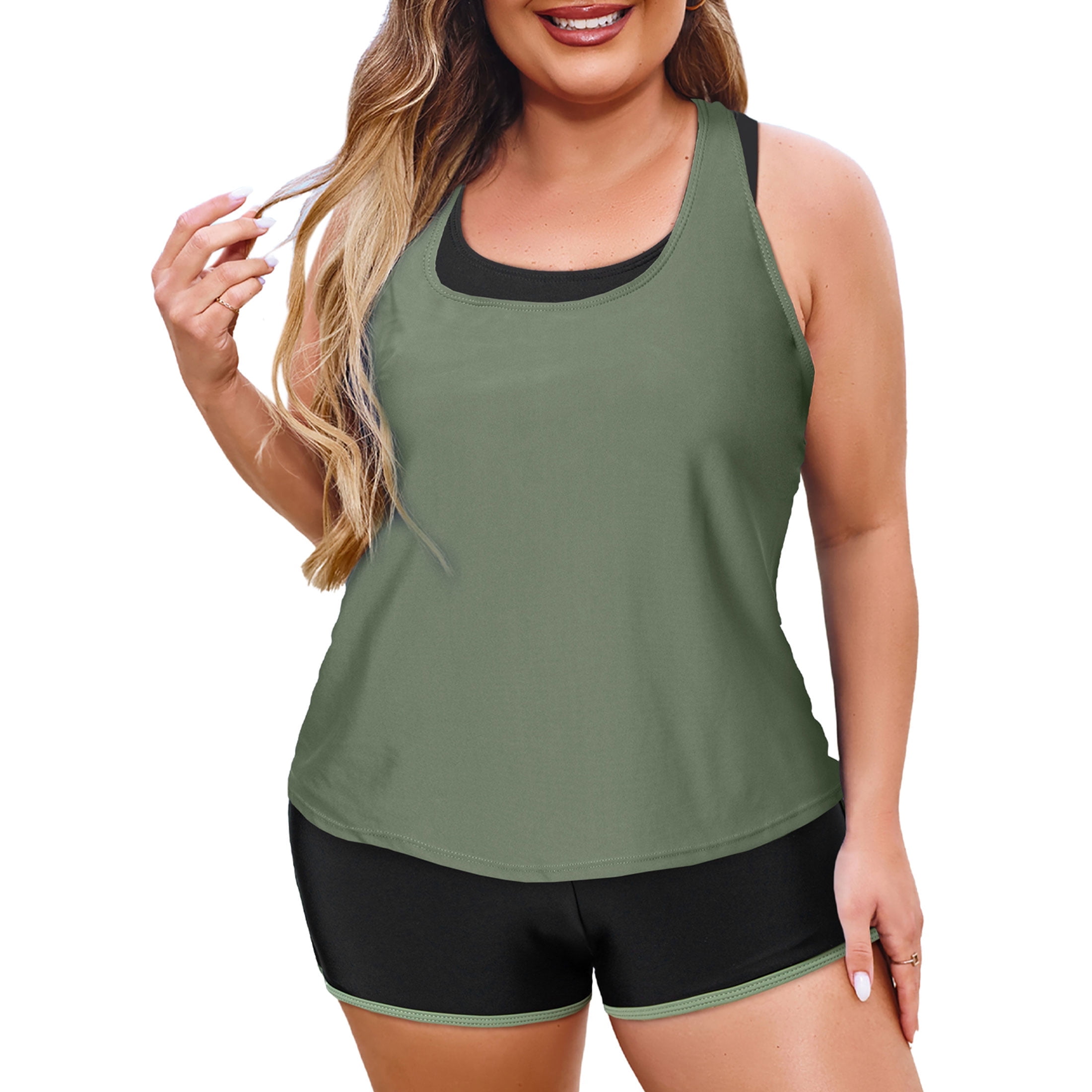 Asyoly Women's Modest Full Coverage Athletic 3 Piece Tankini Swimsuits ...