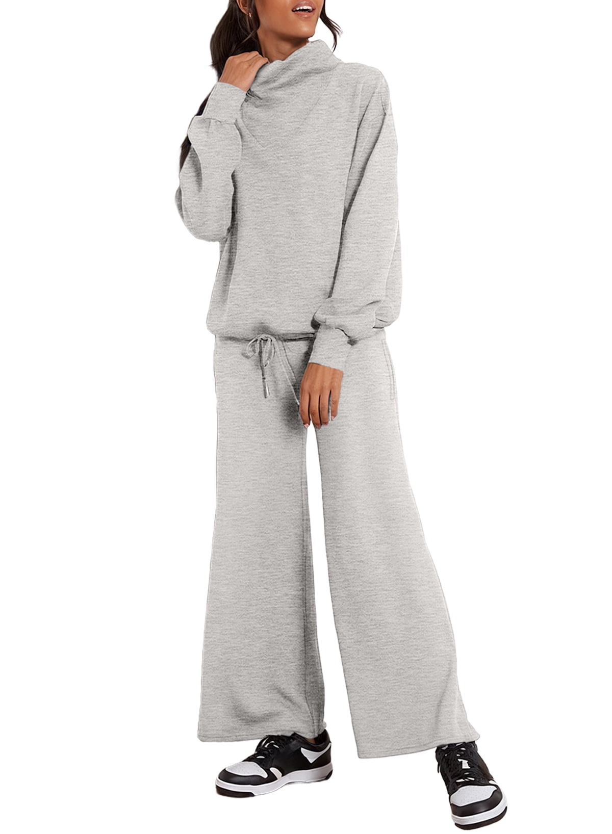 SHEWIN Women's 2 Piece Outfits Sets Mock Neck Long Sleeve Sweatsuit ...