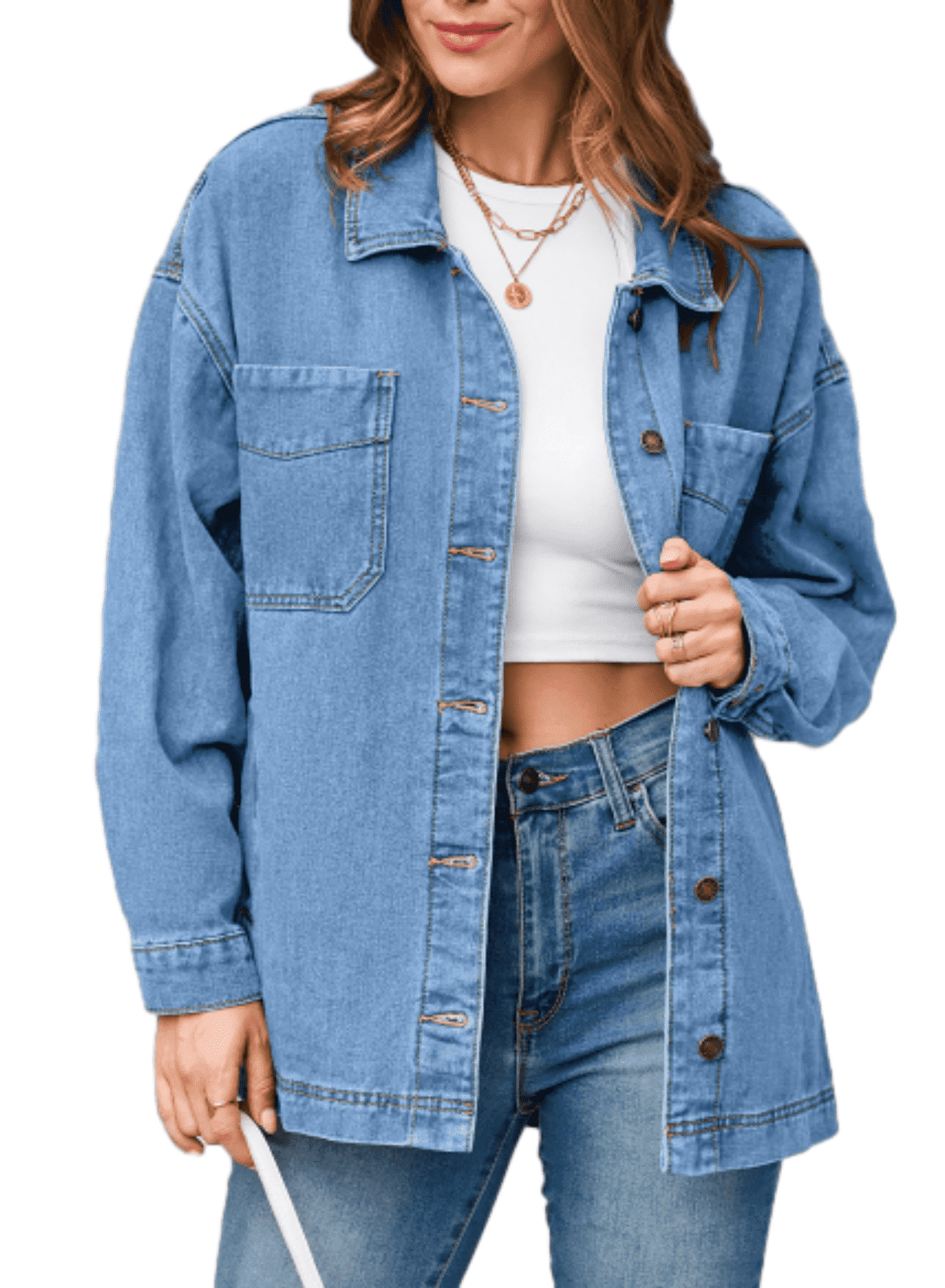 SHEWIN Jean Jacket for Women Oversized Denim Jackets Boyfriend Button ...