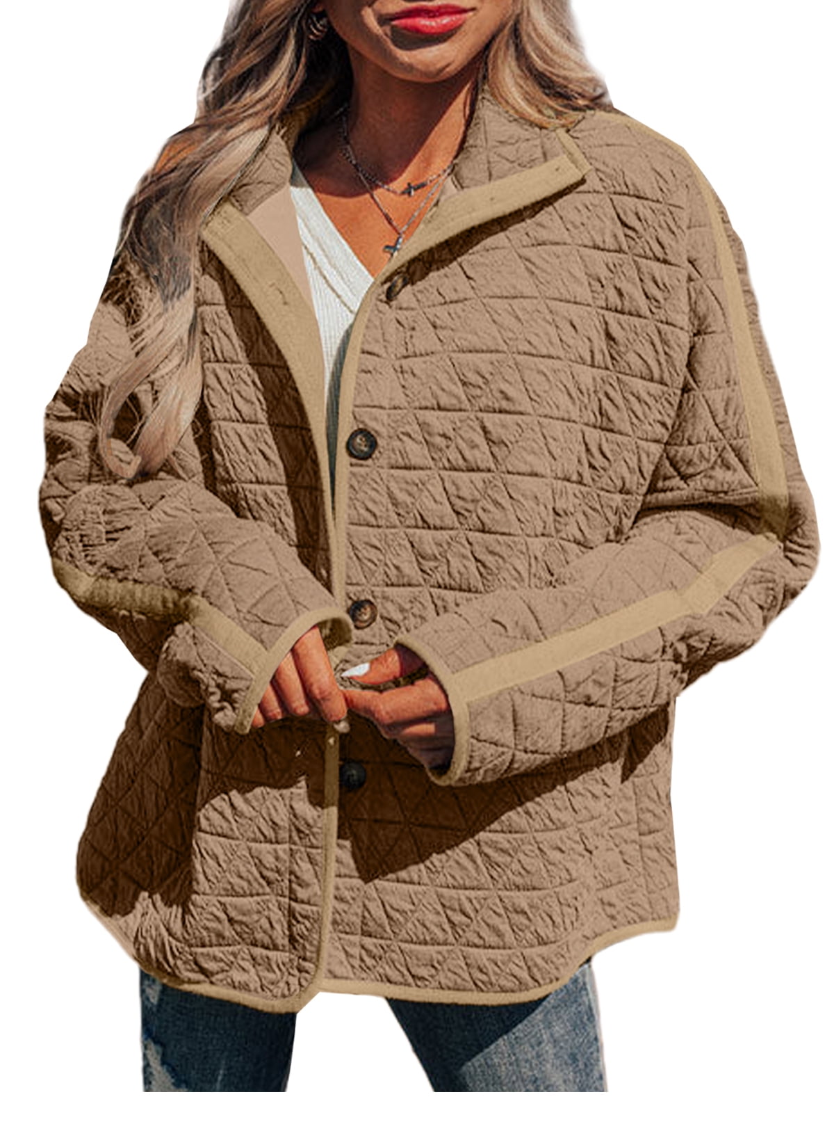 SHEWIN Women's Puffer Jacket Button Down Quilted Coat Casual Winter ...