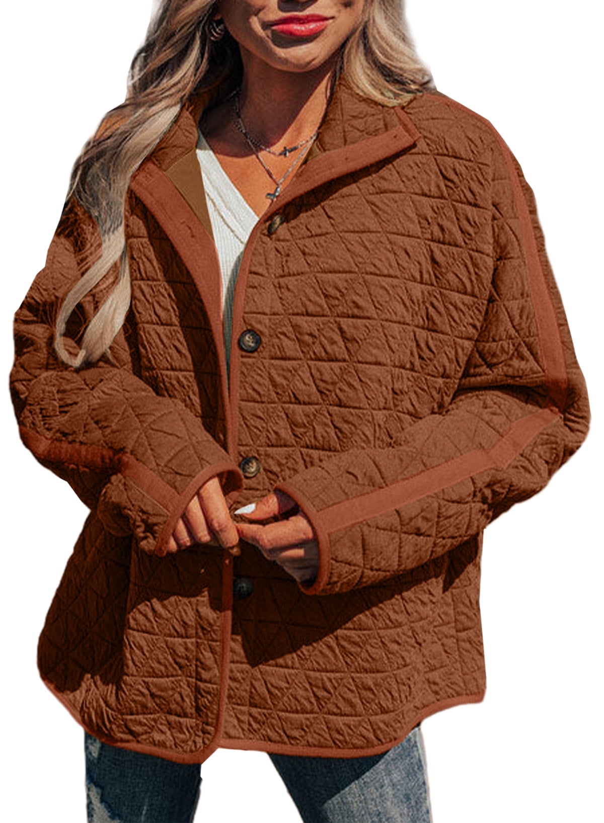 SHEWIN Women's Puffer Jacket Button Down Quilted Coat Casual Winter ...