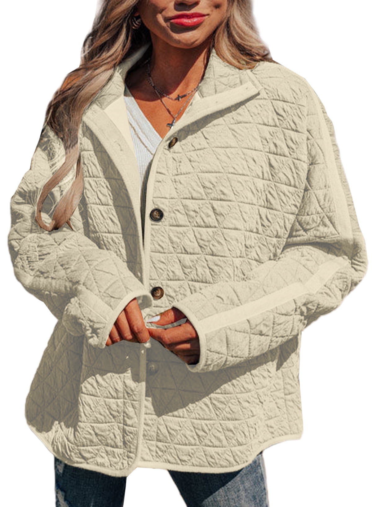 SHEWIN Women's Puffer Jacket Button Down Quilted Coat Casual Winter ...