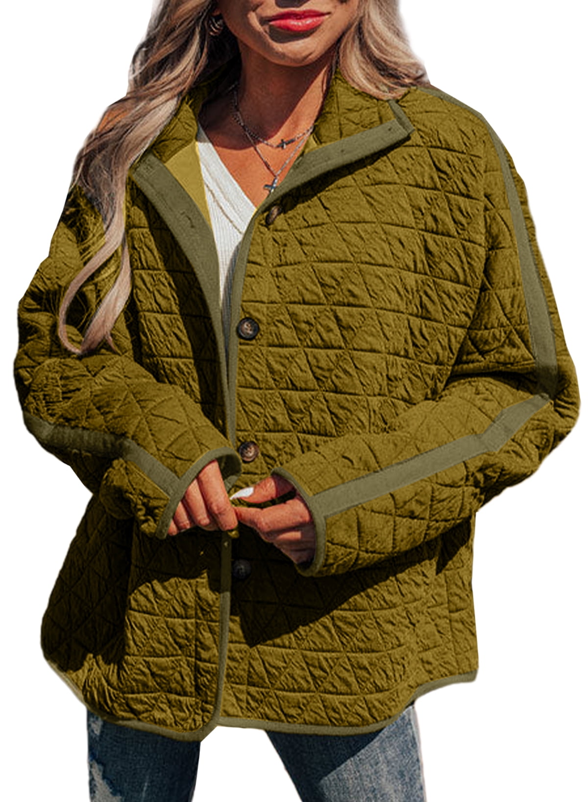 SHEWIN Women's Puffer Jacket Button Down Quilted Jacket Casual Winter ...