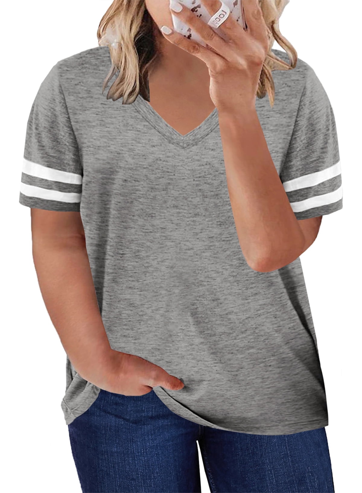 "SHEWIN Women's Plus Size Striped Blouse, Lightweight Casual Summer Top ...