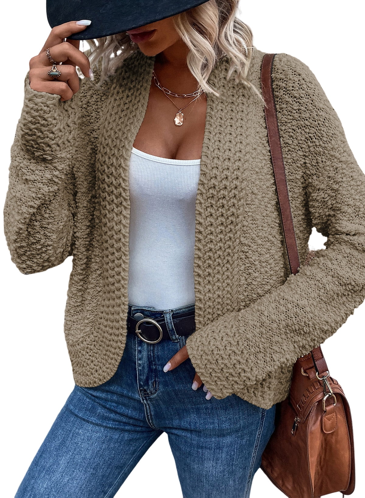 SHEWIN Women's Sweaters Fashion Casual Open Front Long Sleeve Chunky ...