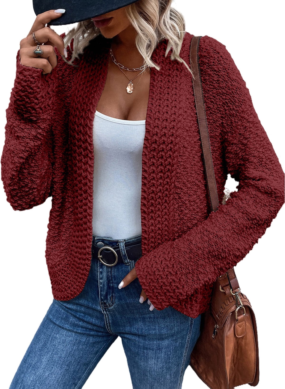 SHEWIN Women's Sweaters Fashion Casual Open Front Long Sleeve Chunky ...