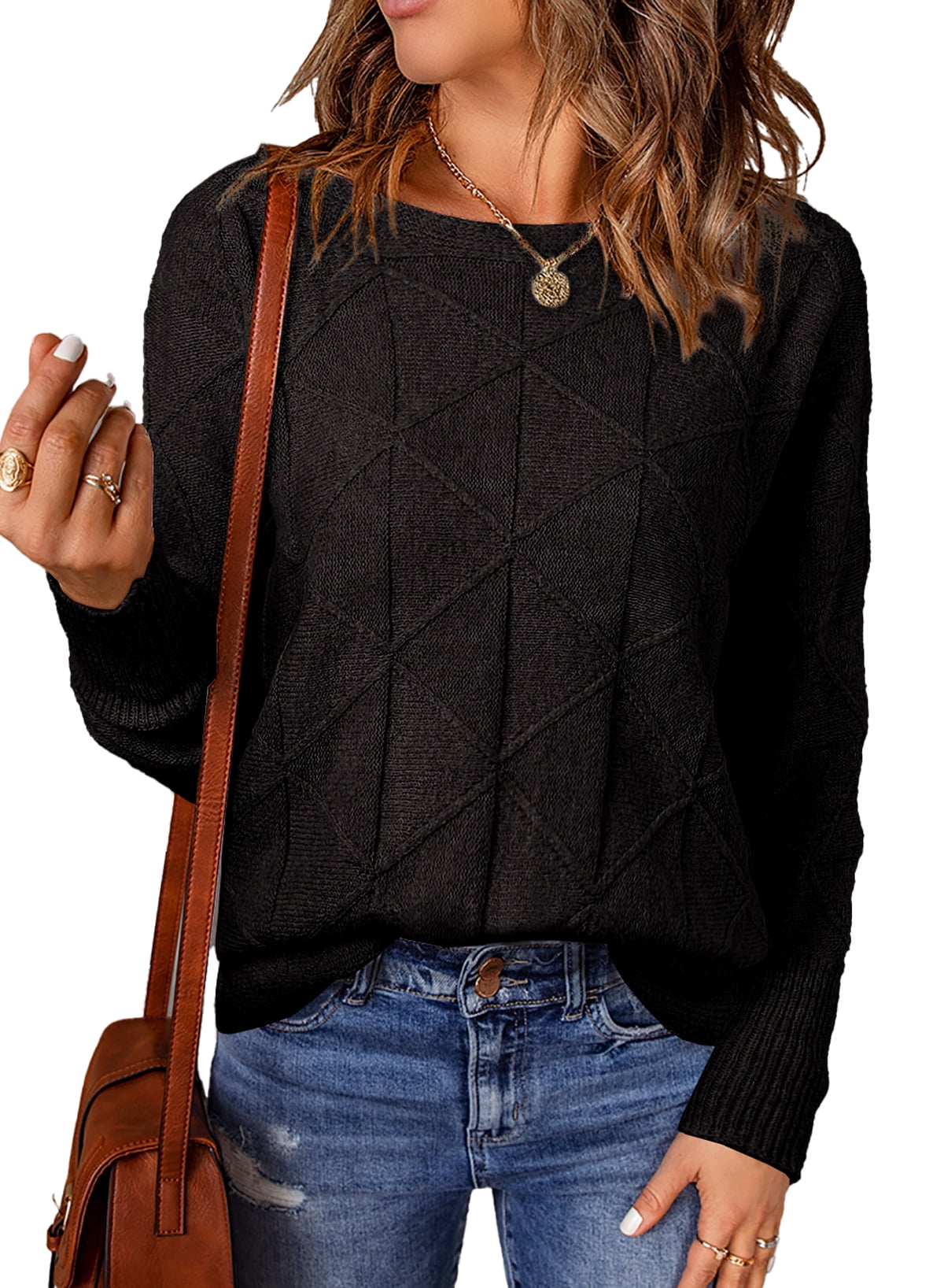 SHEWIN Womens Casual Crewneck Batwing Long Sleeve Sweater - Walmart.com