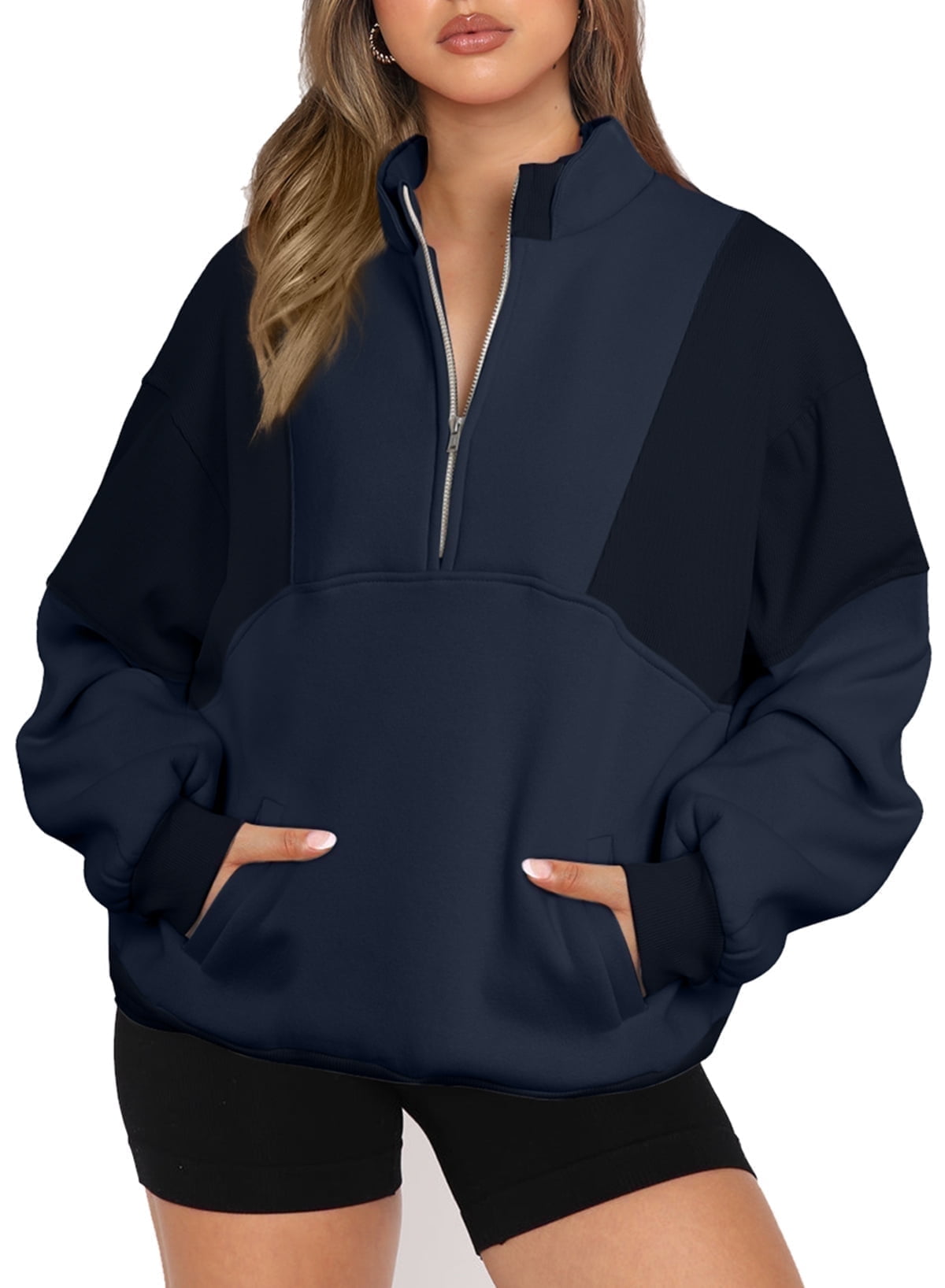 SHEWIN Womens Sweatshirts Oversized Half Zip Cropped Pullover Long ...