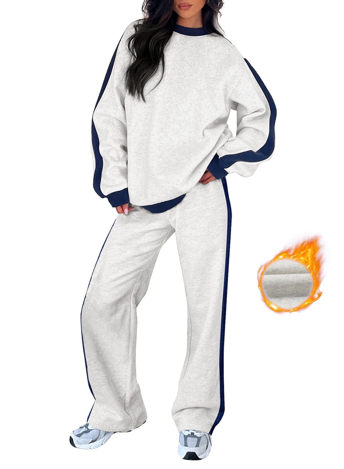 SHEWIN Womens Sweatsuits 2 Piece Set Fleece Lined Outfits Crew Neck ...