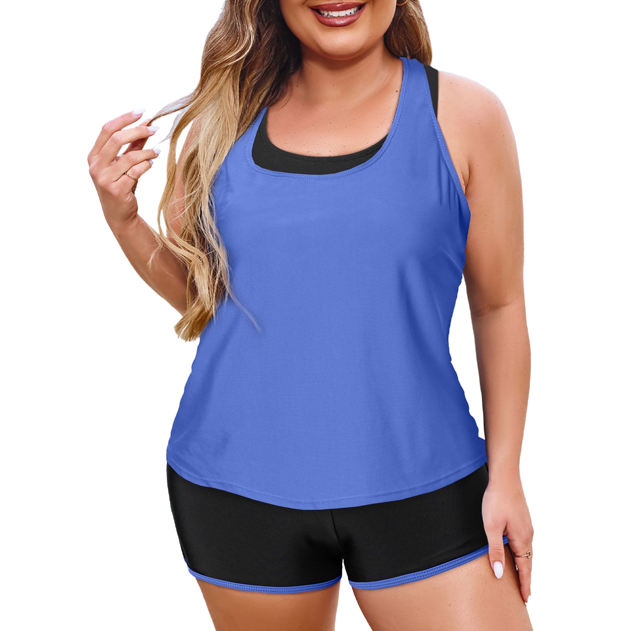 Asyoly Women's 3 Piece Elastic Slimming Tankini Swimsuits with Tummy ...