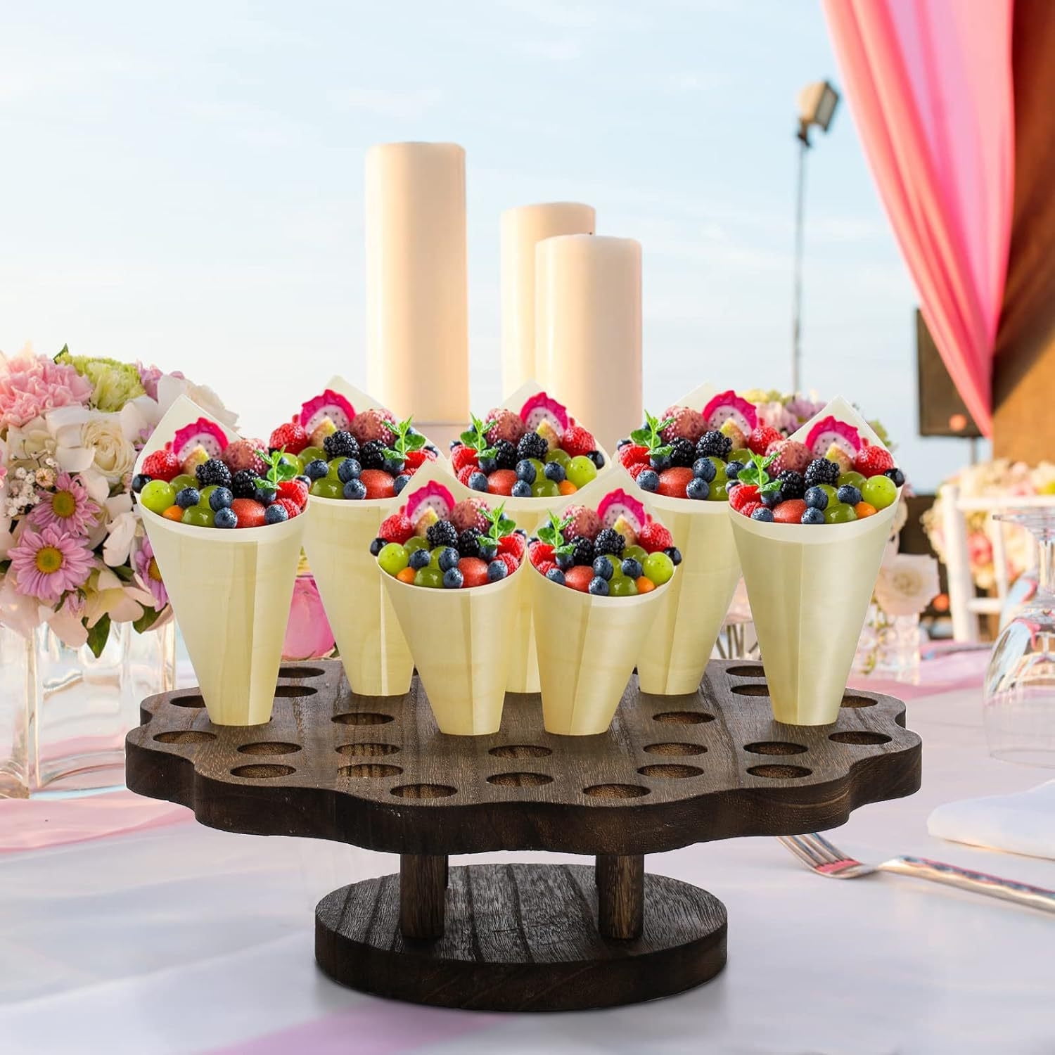 SHEYAGN Ice Cream Wooden Display Stand Wedding Snack Tray Hand Rolled ...