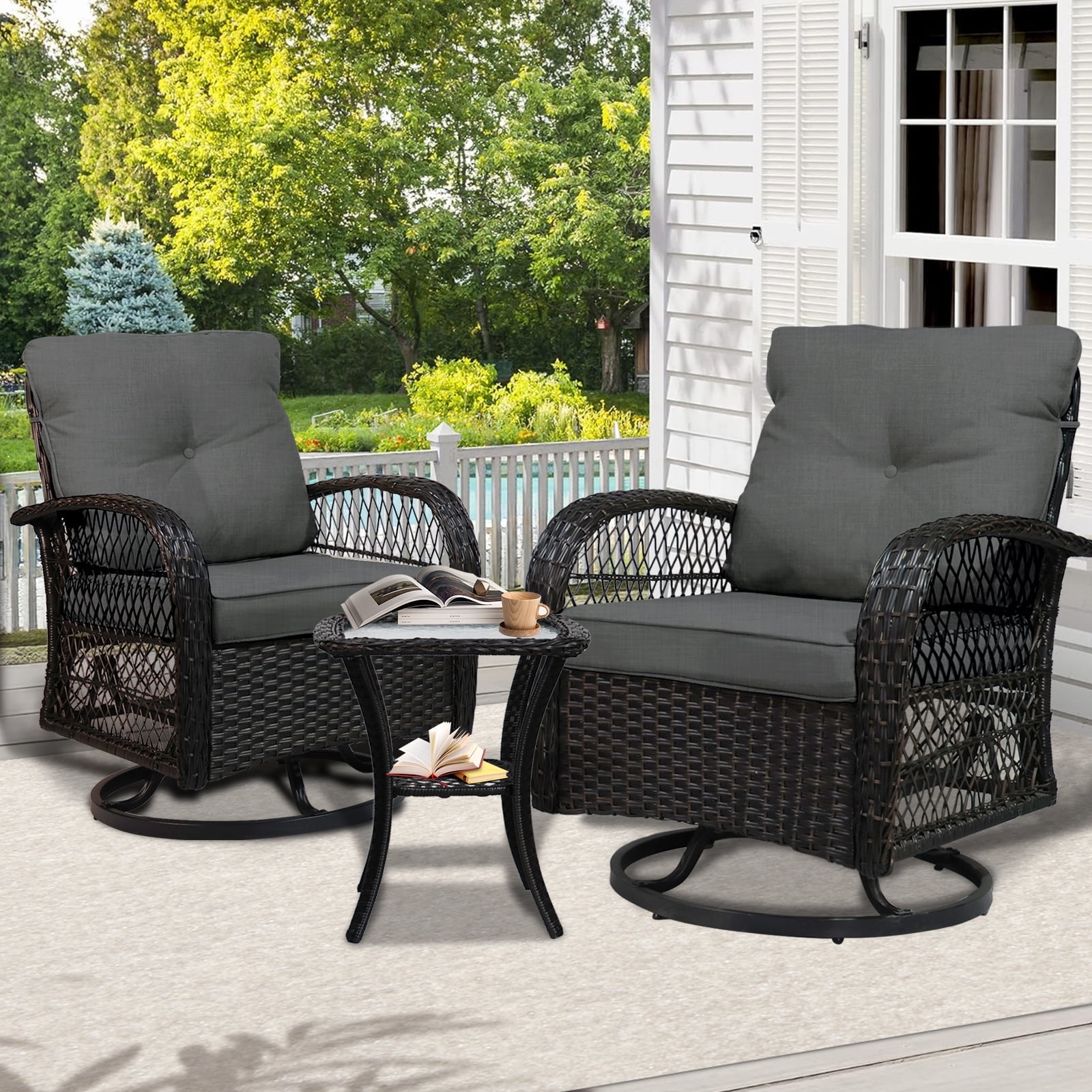 SHGJ&SOFT 3 Pieces Patio Furniture Set, Outdoor Wicker Patio Chairs ...