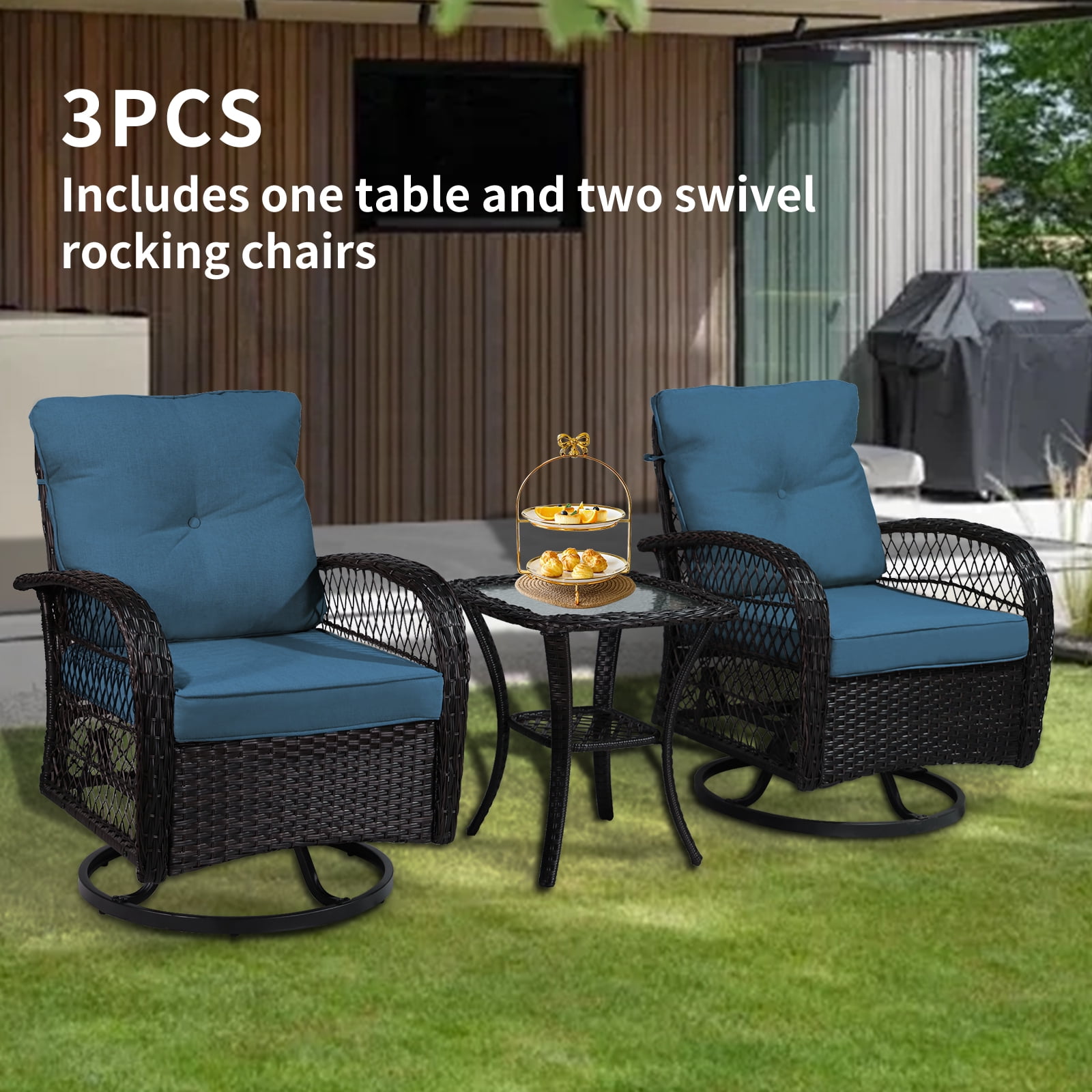 SHGJ&SOFT 3 Pieces Patio Furniture Set, Outdoor Wicker Patio Chairs ...
