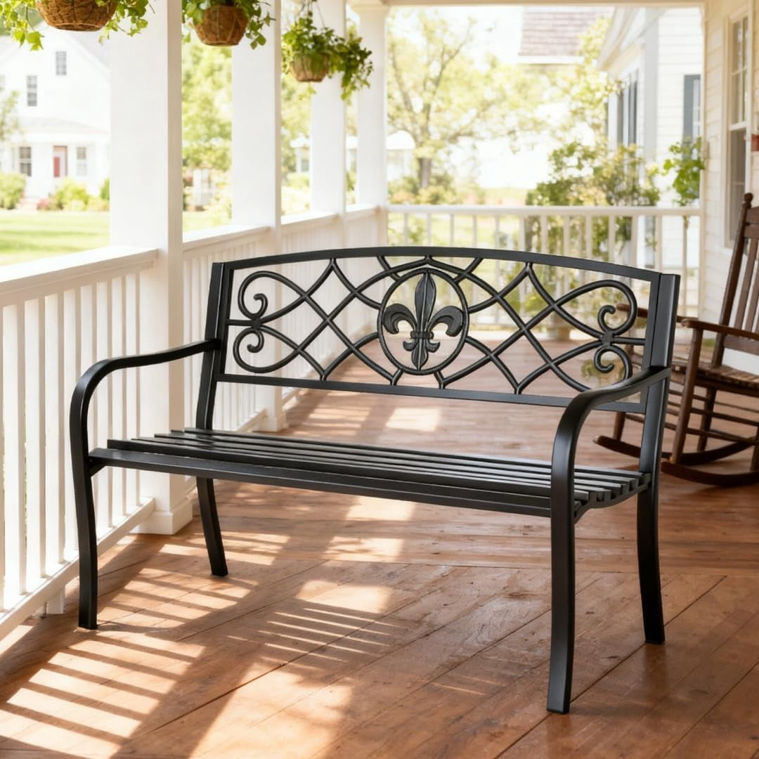 SHGJ&SOFT Outdoor Bench, Garden Bench, Cast Iron Metal Frame Patio Park ...