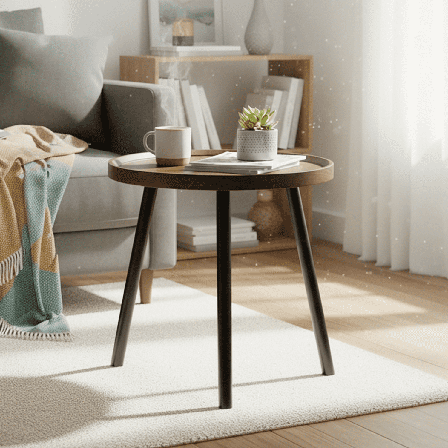 SHIBAILI 16" Round Coffee Table,Small Rustic Side Table with Wood Legs ...