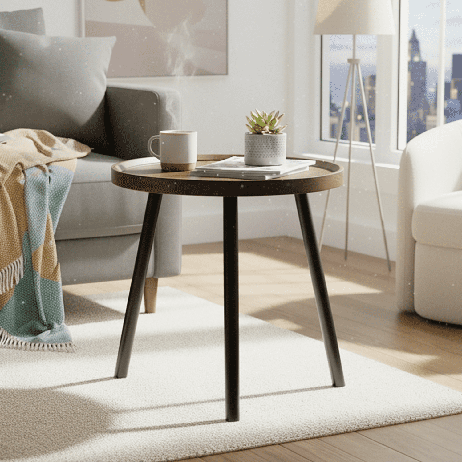 SHIBAILI 24" Nesting Coffee Table and End Table Set, Round Walnut Sofa ...