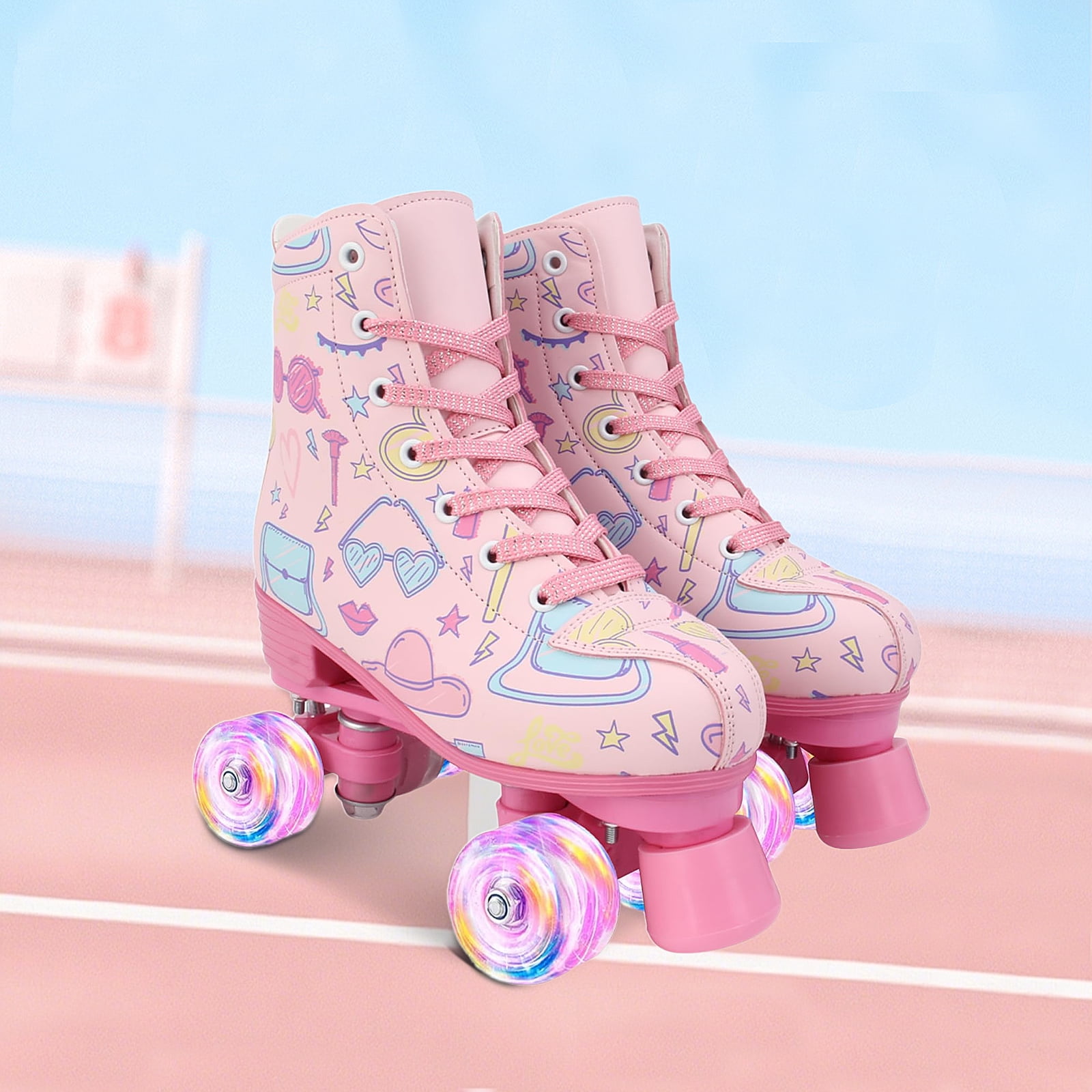 SHIBAILI Light up Roller Skates for Unisex Adult Teen,Pink Cartoon,Free ...