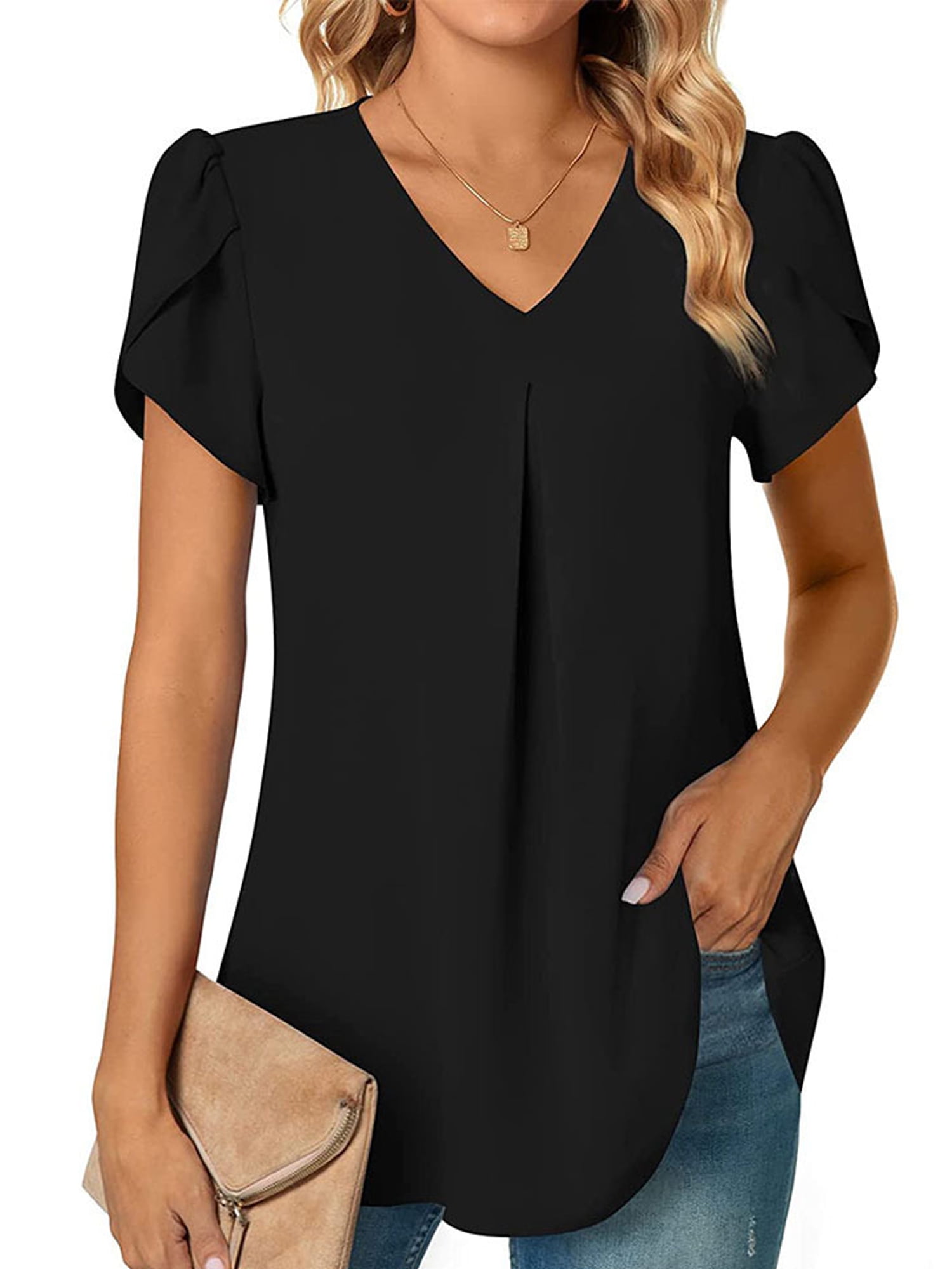 SHIBEVER Blouse Dressy Casual V Neck Petal Sleeve Summer Shirts for ...