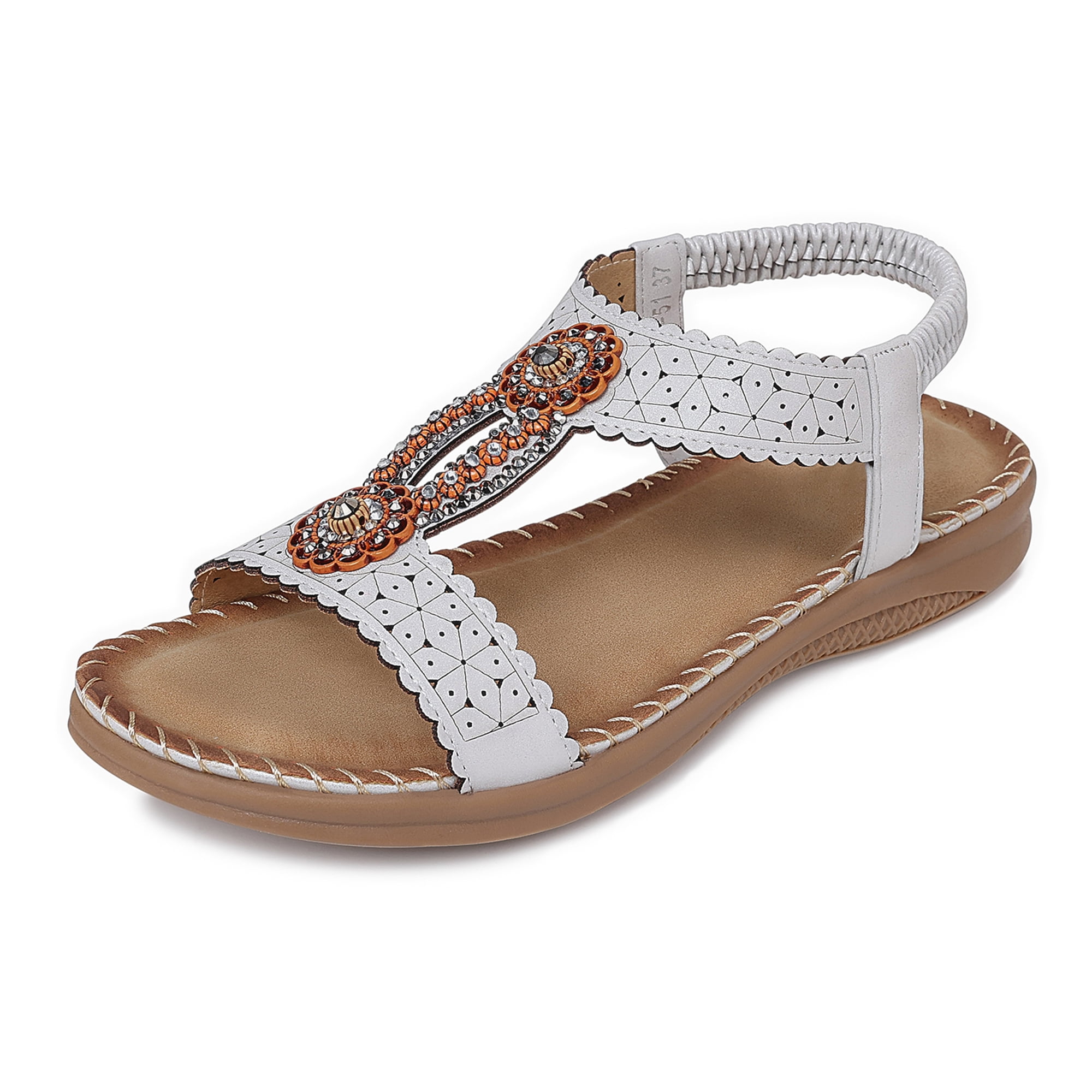 SHIBEVER Boho Sandals for Women Casual Summer Flat Comfortable Elastic ...