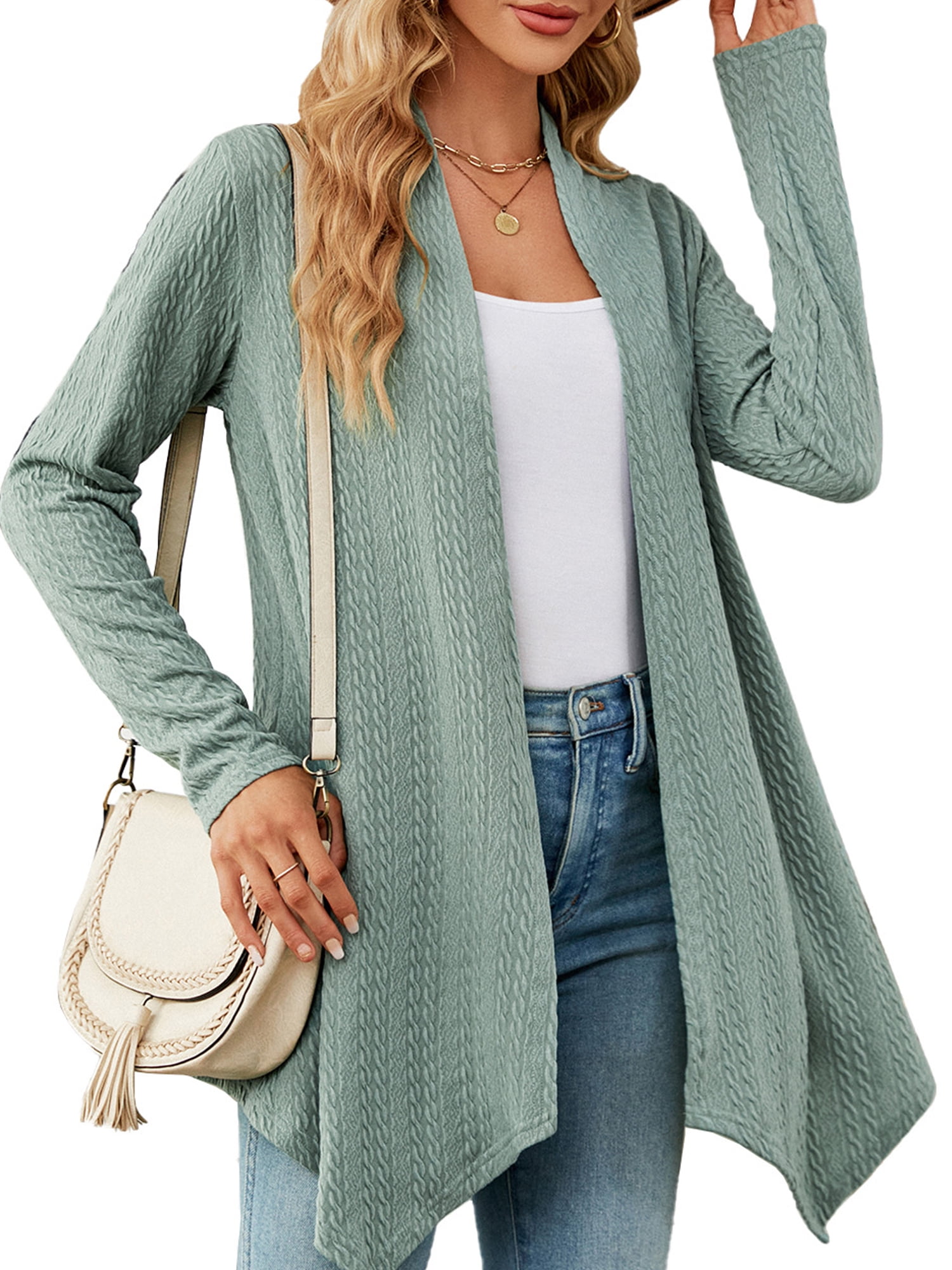 SHIBEVER Long Cardigan for Women Fall Tops Casual Open Front Blouses ...