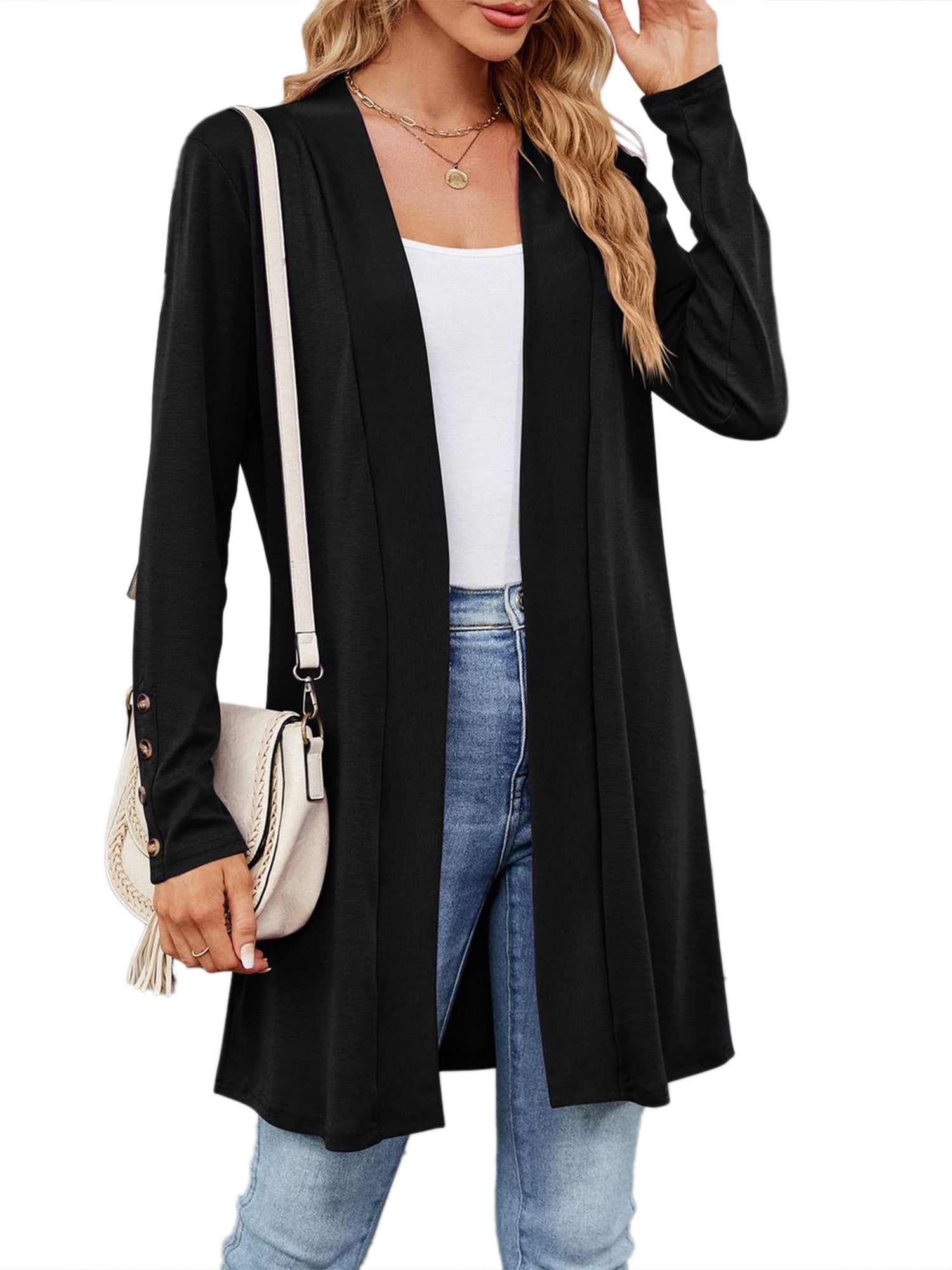 SHIBEVER Cardigan for Womens Classic Kimono Long Sleeve Cardigan Casual ...