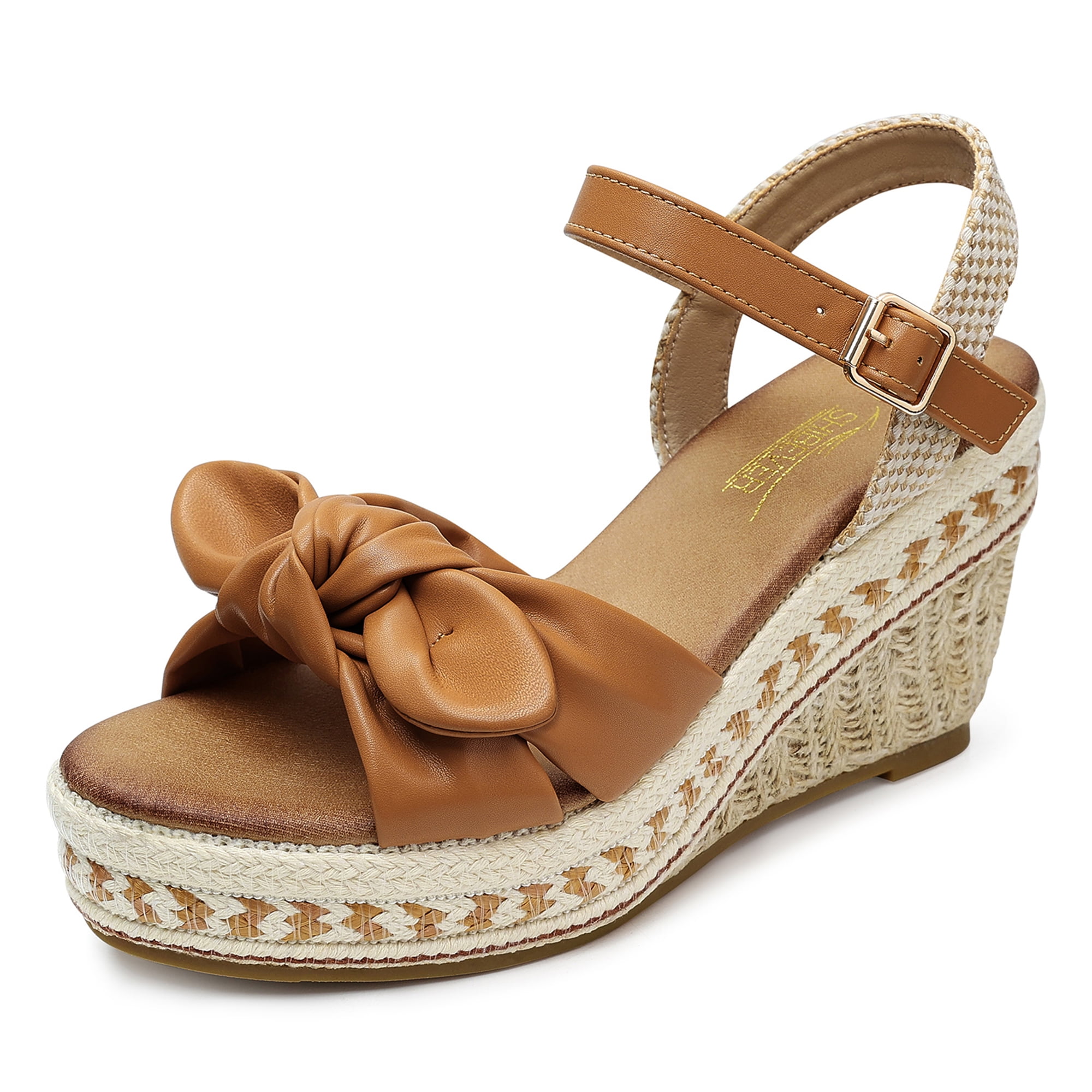 SHIBEVER Espadrilles for Women Open Toe Buckle Ankle Strap Wedge Heels ...