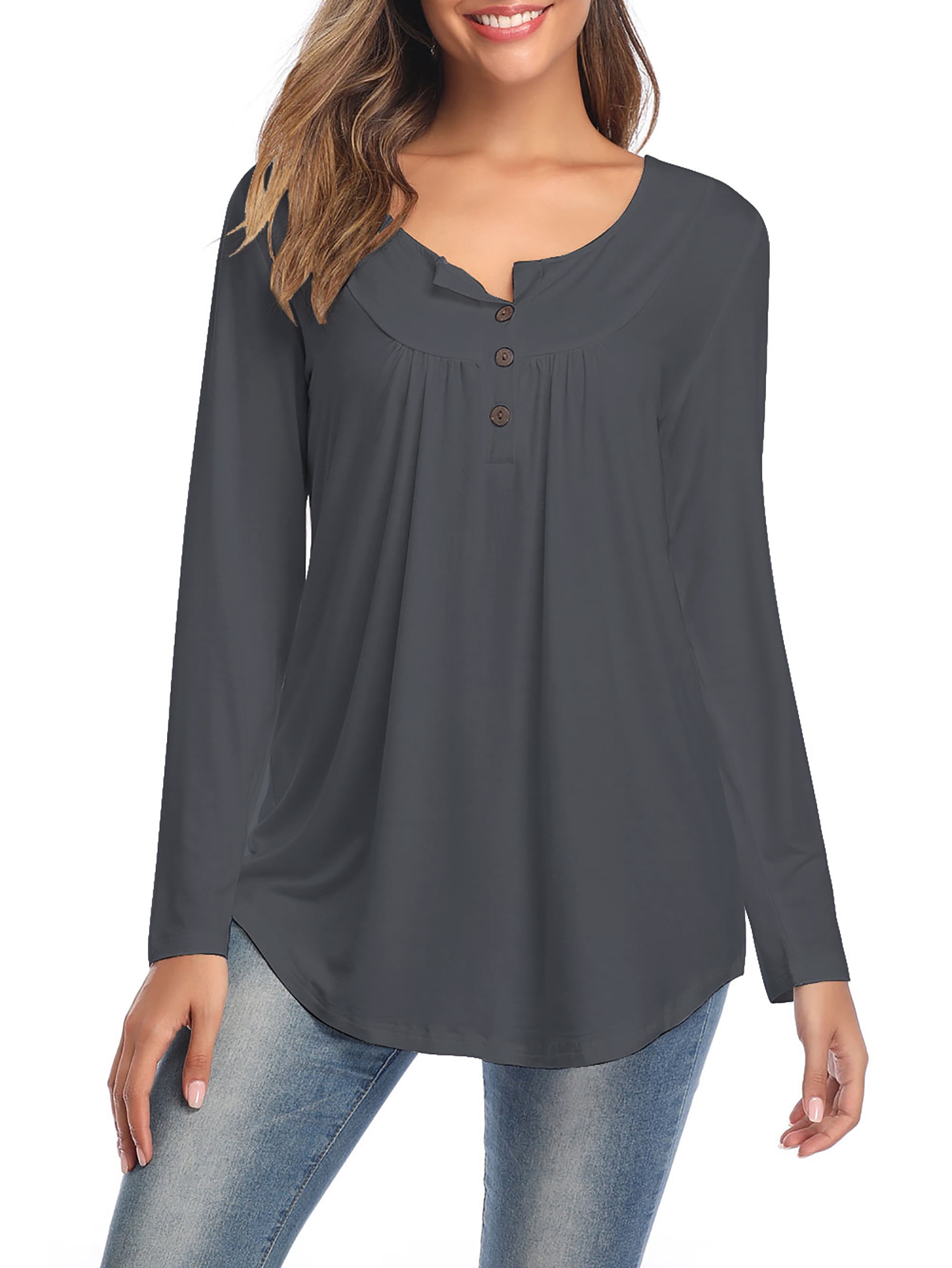 SHIBEVER Fall Casual Button Tunic Tops for Women, Long Sleeve V Neck ...