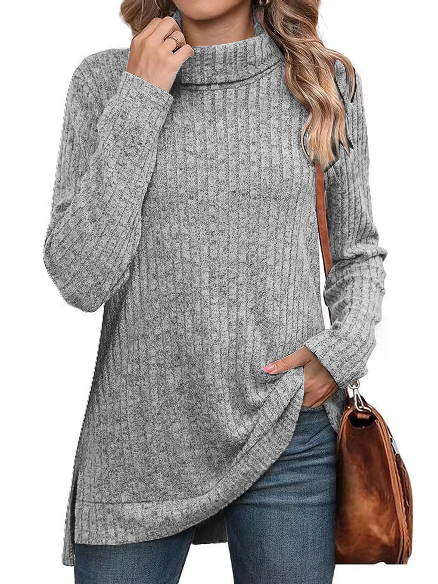 SHIBEVER Fall Tops for Womens Turtleneck Sweaters Fashion Long Sleeve ...