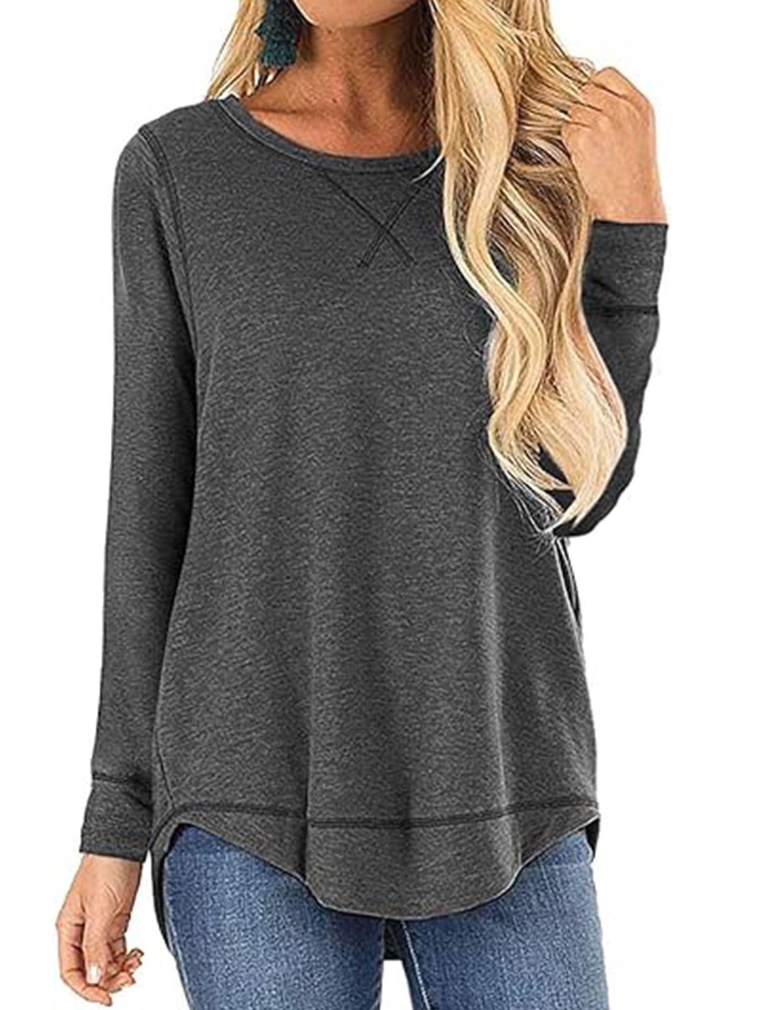 SHIBEVER Long Sleeve Crew Neck Loose Soft T-Shirts for Women Fall ...