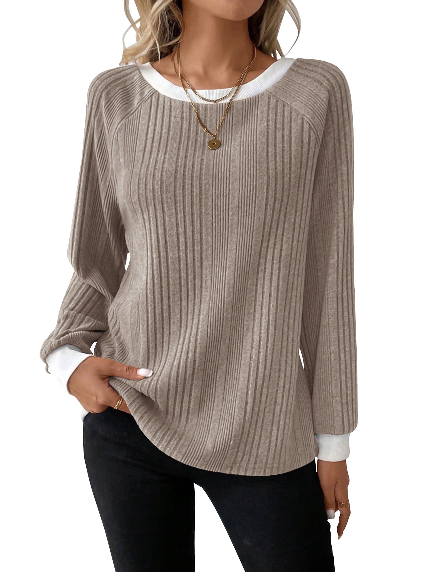 SHIBEVER Long Sleeve Shirts for Women Fall Womens Tops Crew Neck ...