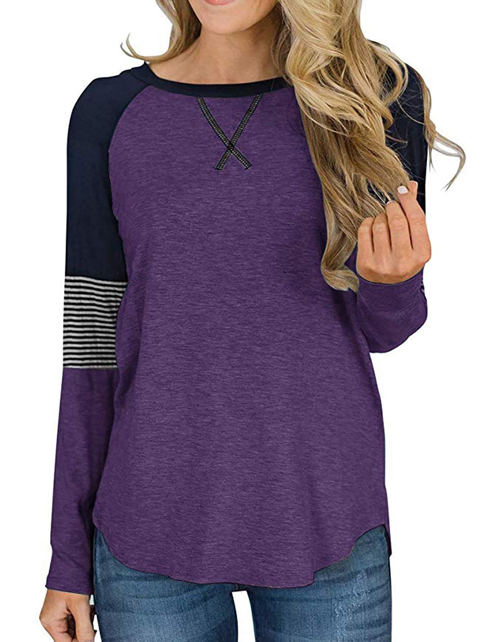 SHIBEVER Trendy Long Sleeve Tops for Women, Striped Tunic Top, Casual ...