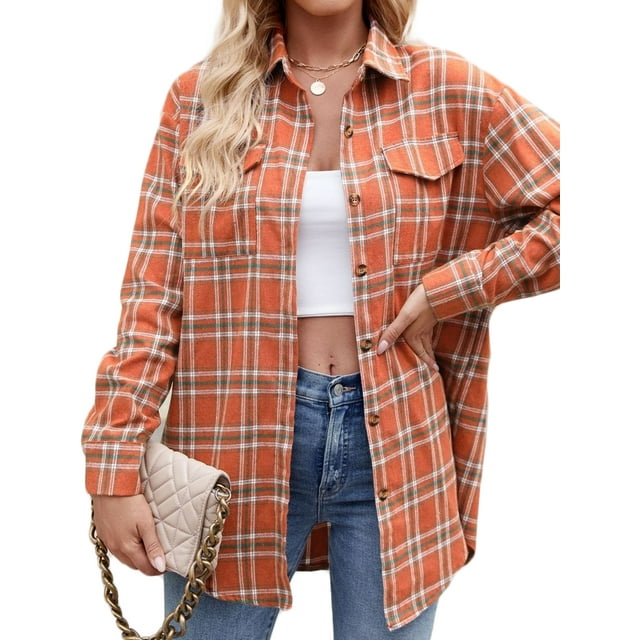 SHIBEVER Plaid Flannel Shirts for Women Long Sleeve Button Down Shirts ...