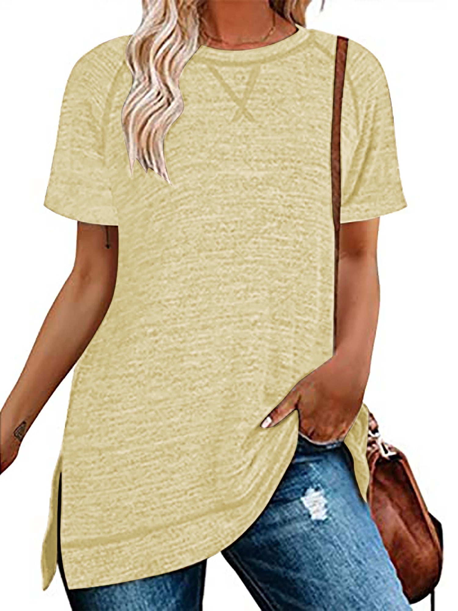 SHIBEVER Summer Short Sleeve T Shirts, Loose Side Split Tunic Tops, Casual Lightweight Women ...