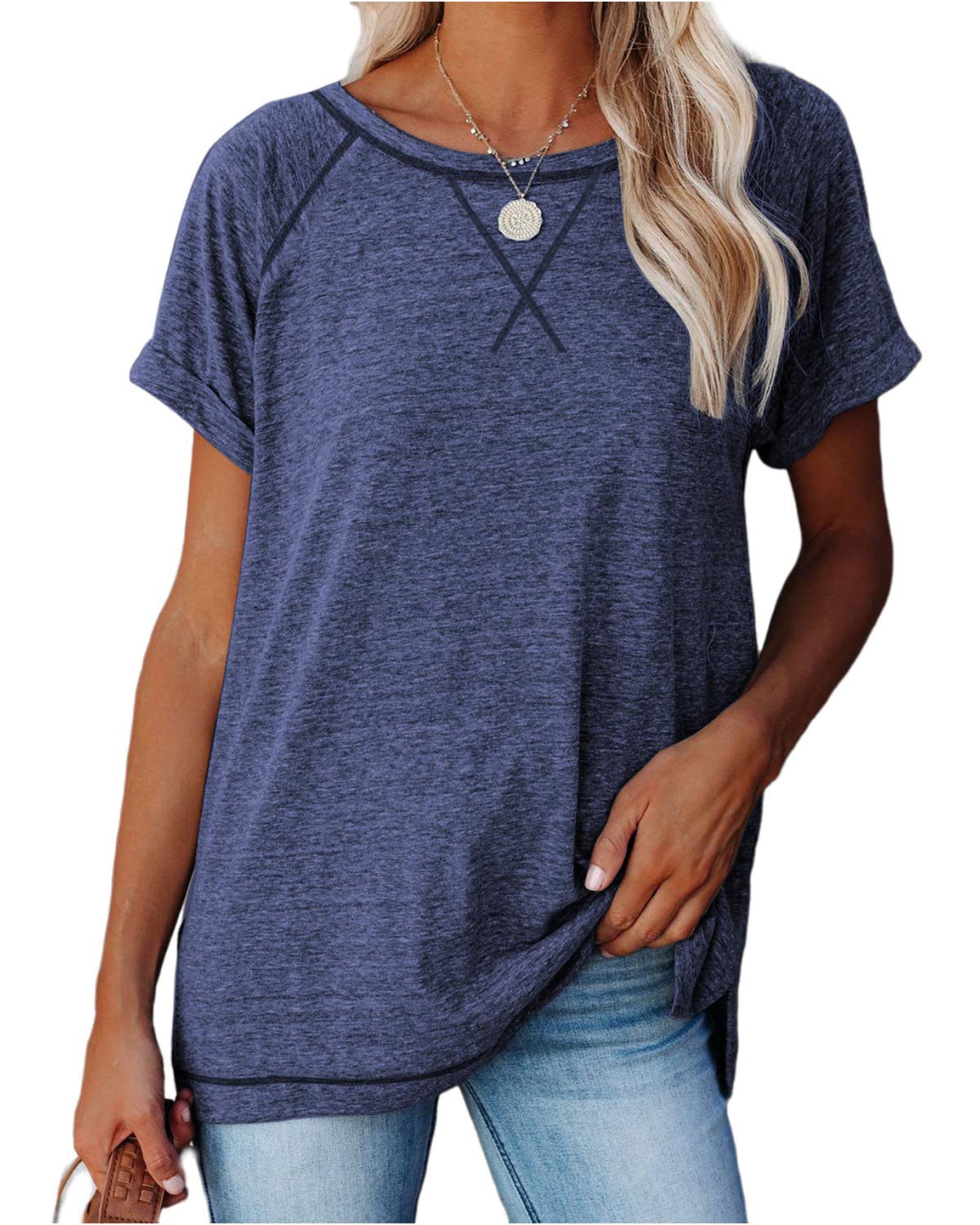Shibever Summer Tops For Women Short Sleeve Tops Casual Loose Fit Cute