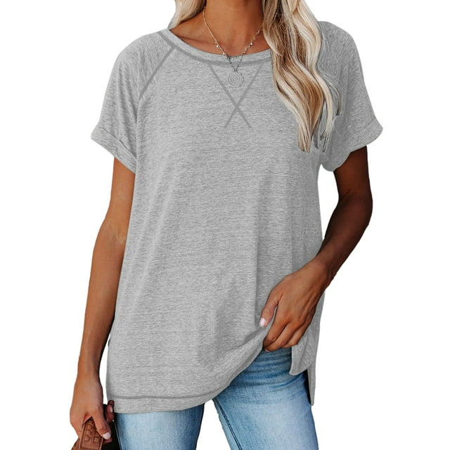 SHIBEVER Womens T-Shirts Summer Short Sleeve Tops Trendy Loose Tunic ...