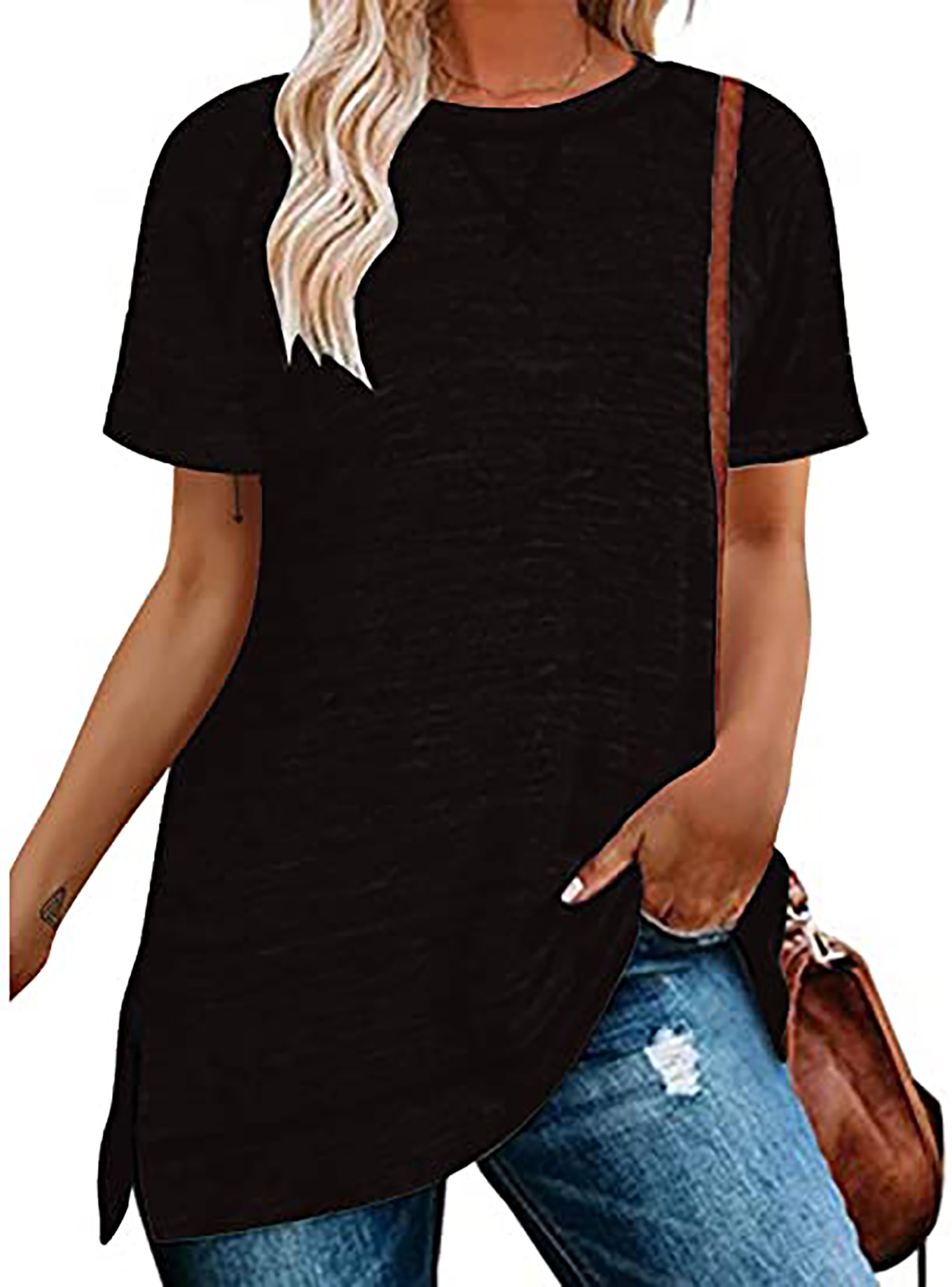 SHIBEVER Women's Summer Blouse, Casual Short Sleeve Tunic Top with Side ...