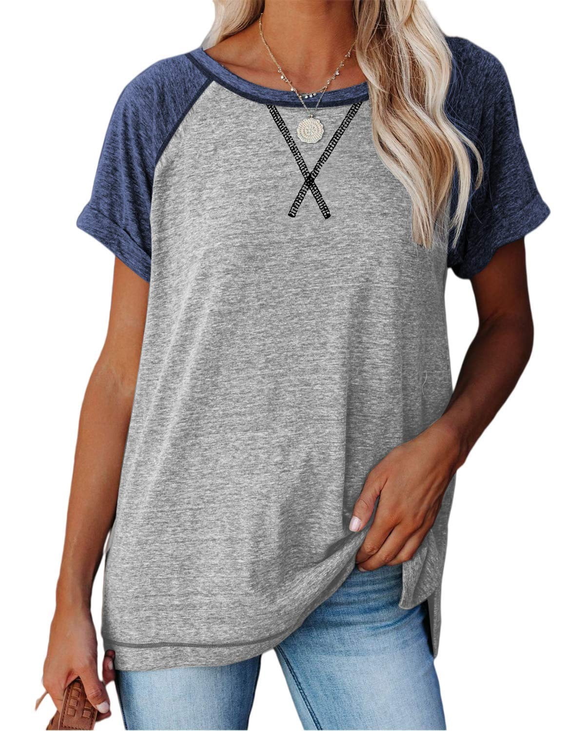 SHIBEVER Women's Summer T-Shirts, Short Sleeve, Loose Fit Tunic, Side ...