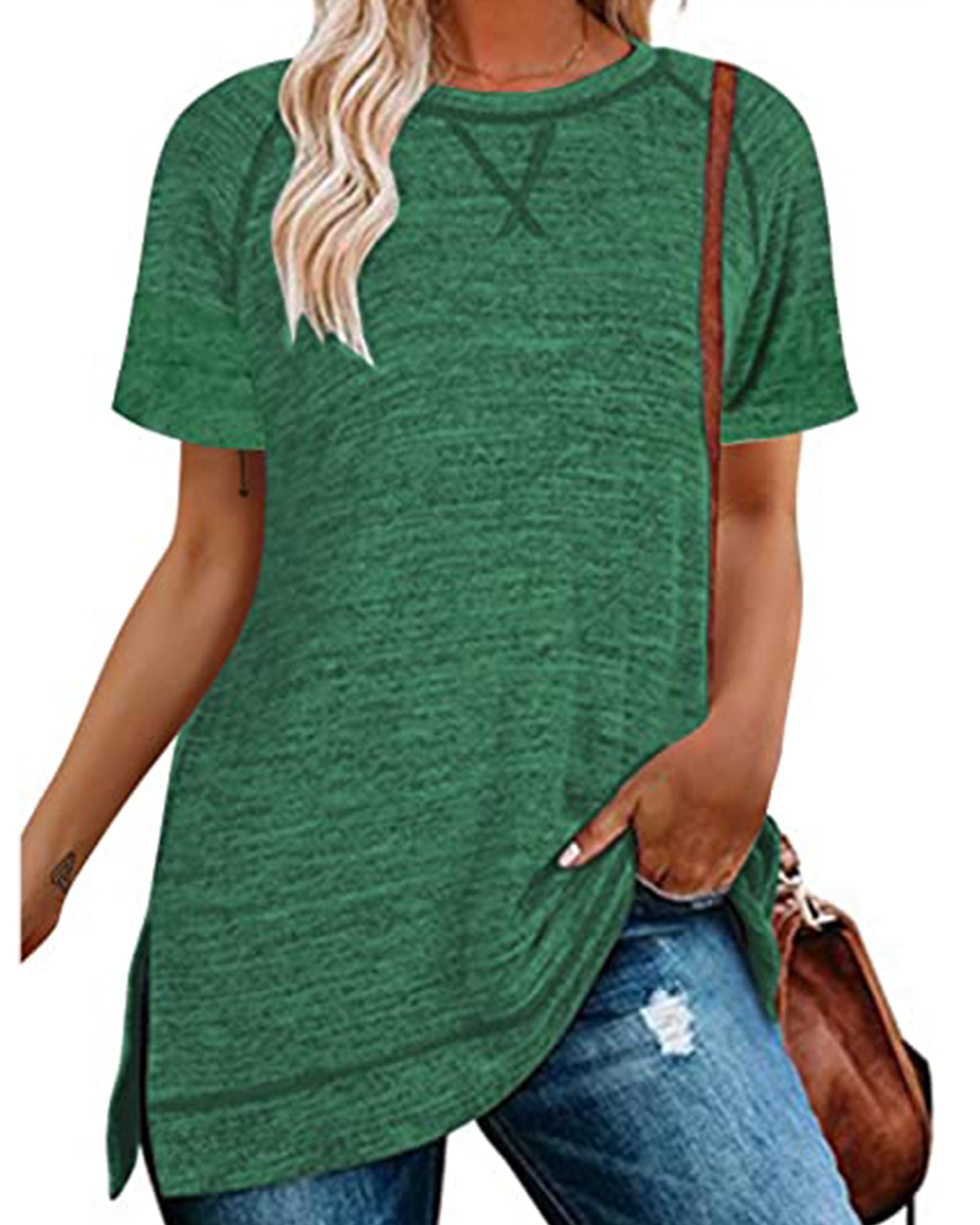 SHIBEVER Women's Short Sleeve Casual Tunic Tops, Summer Green Tee Shirt ...