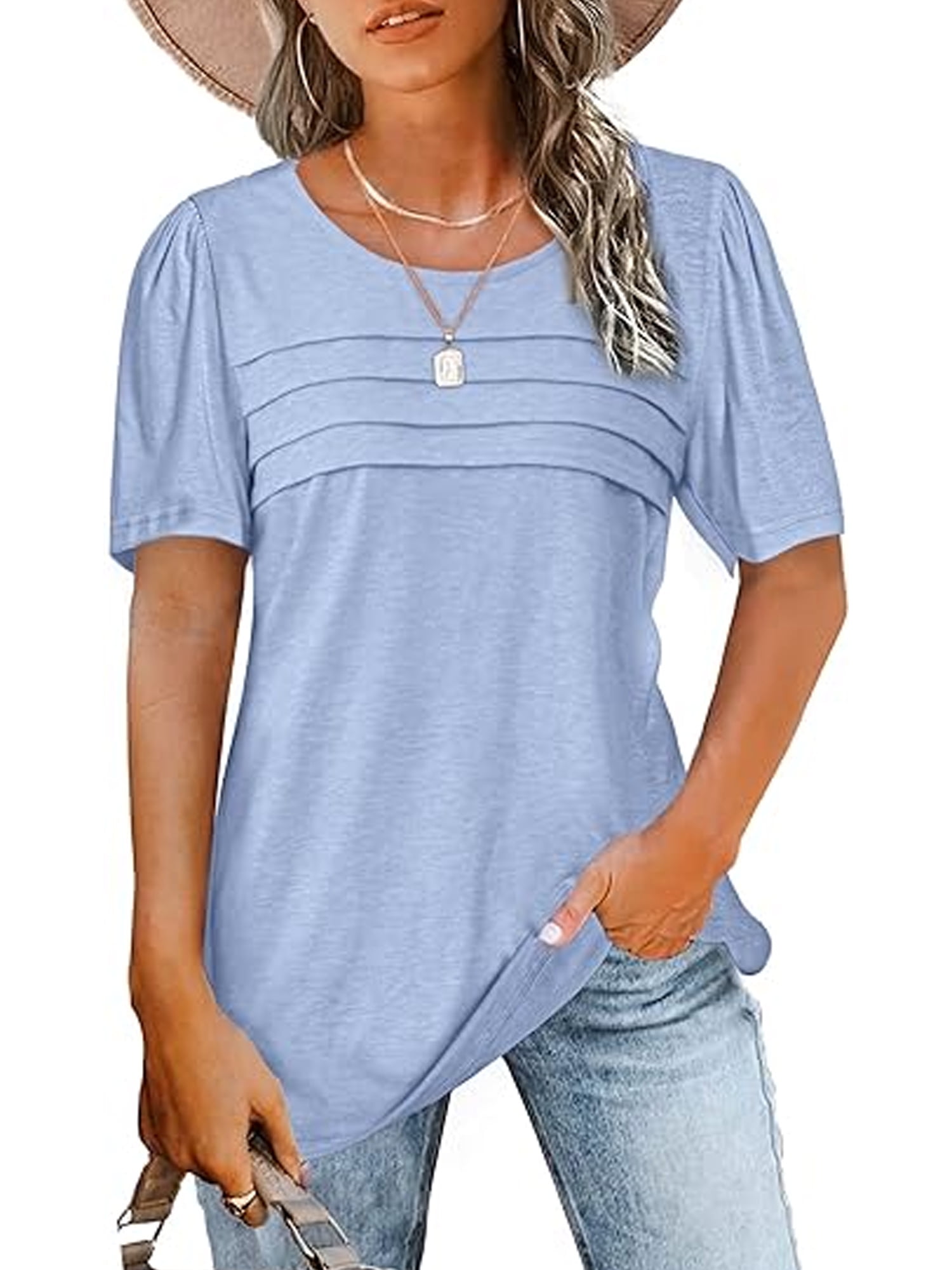 Shibever Tops For Women Crew Neck Shirts Summer Short Sleeve Tshirt
